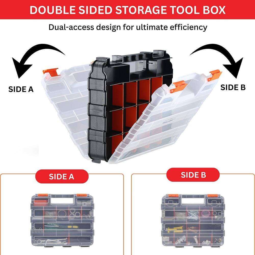 RTMB Double Sided Plastic Storage Box, 18 Compartments, Durable, Clear ...