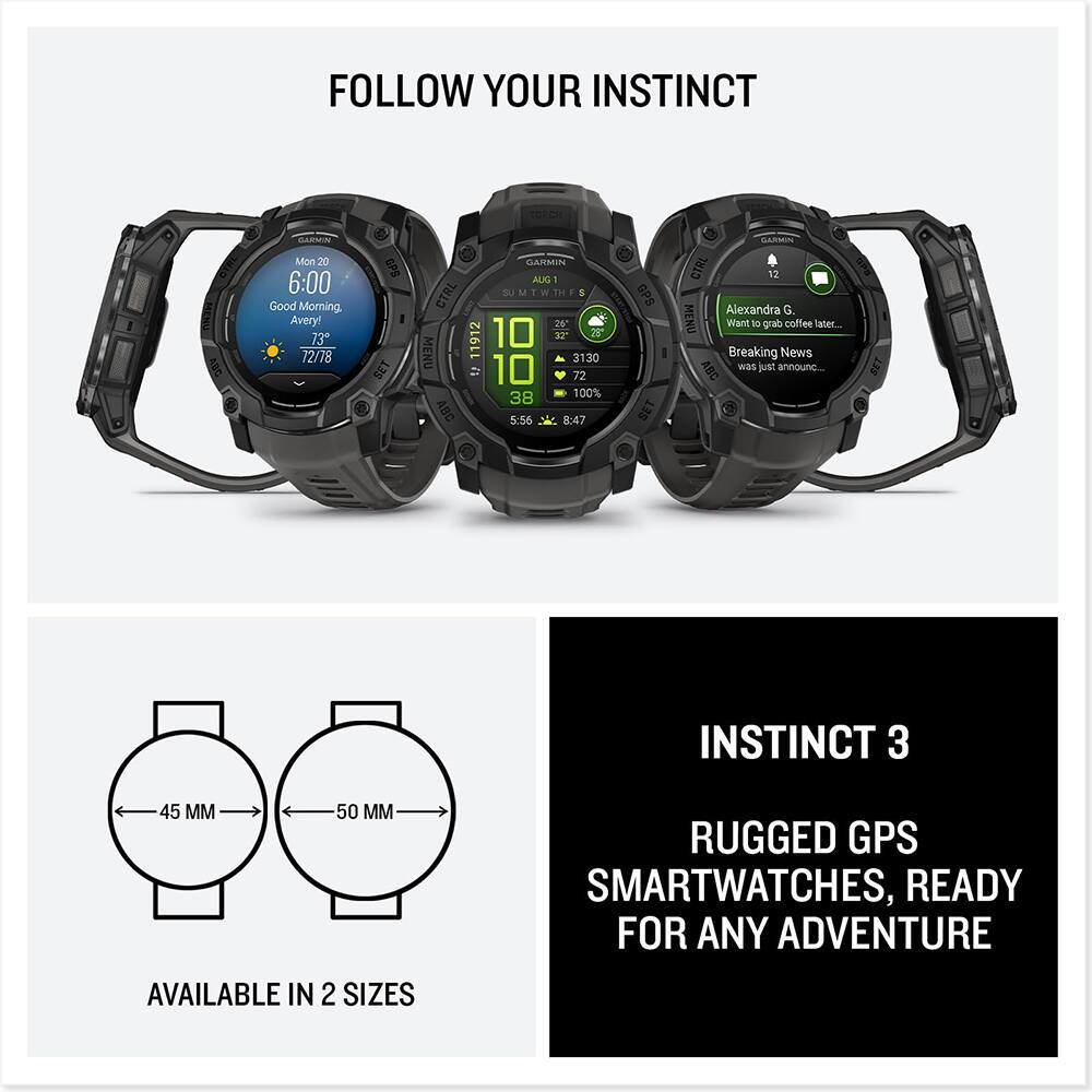 Garmin Instinct 3 50 mm GPS Smartwatch AMOLED Black + 2 Year Warranty ...
