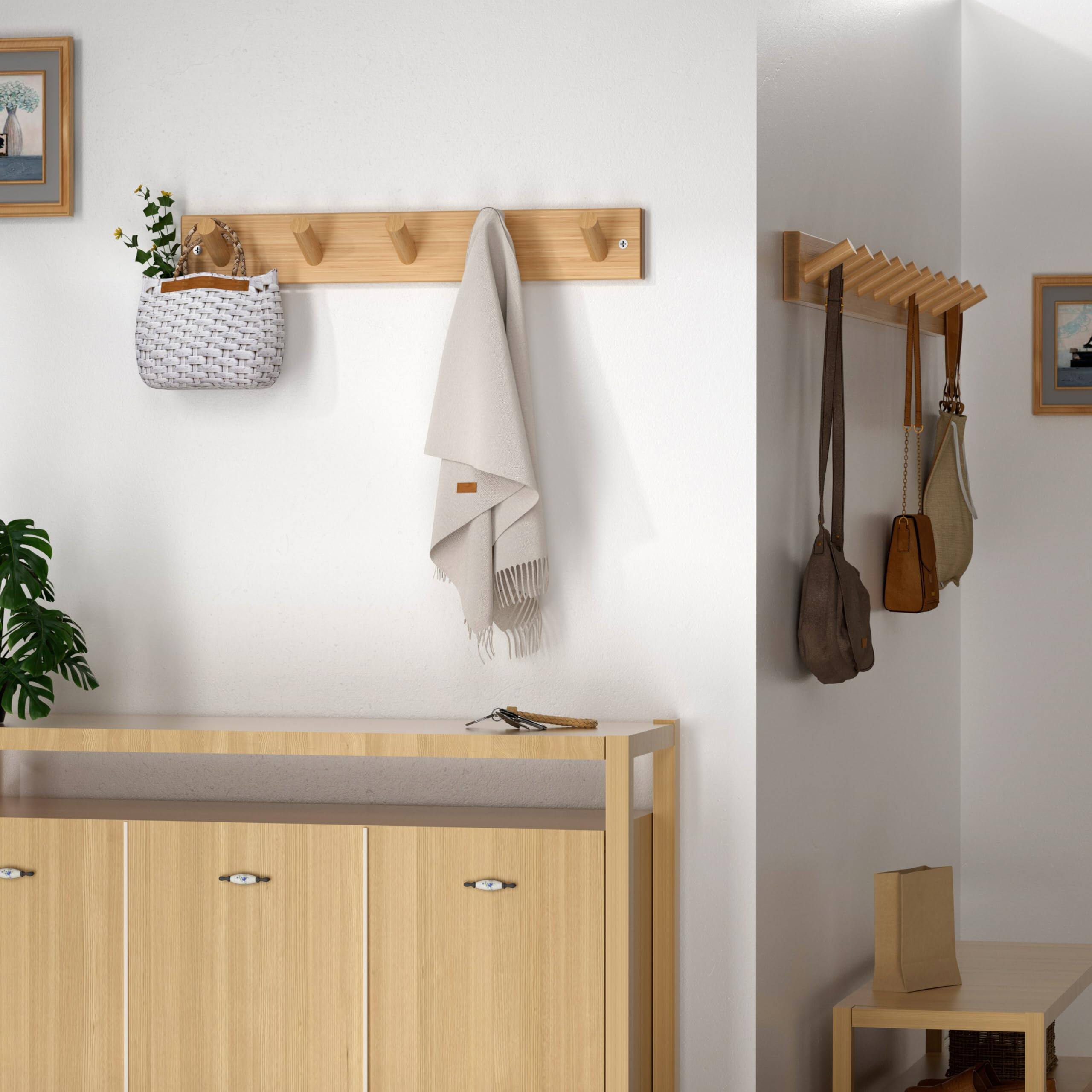 HM 1810 Wooden Wall Mounted Coat Rack 16'' Hole To 5 Pegs Hook For ...