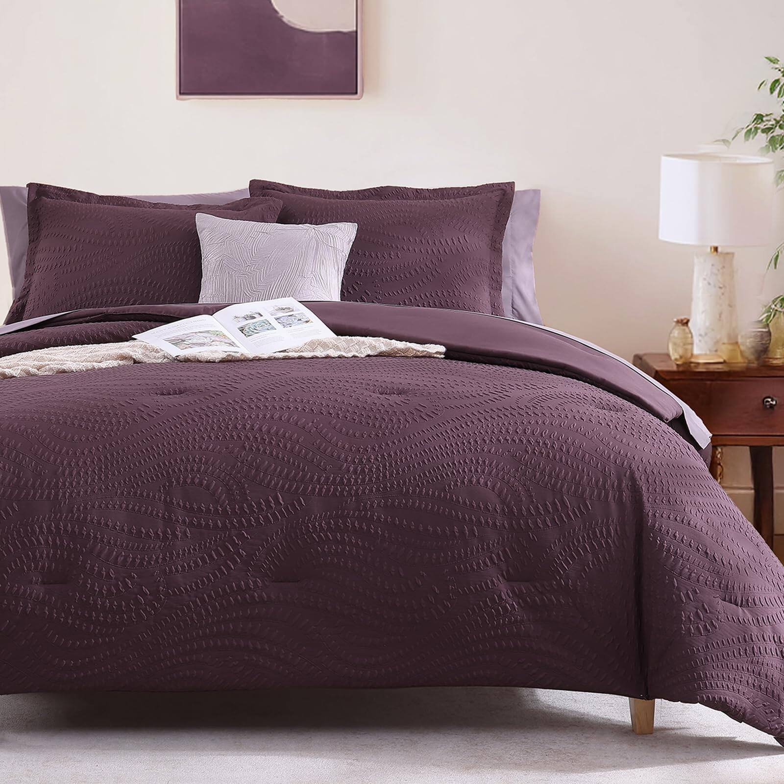 NICHOLAS KLEIN Queen Comforter Set Dark Bedding Botanical Textured Bed ...