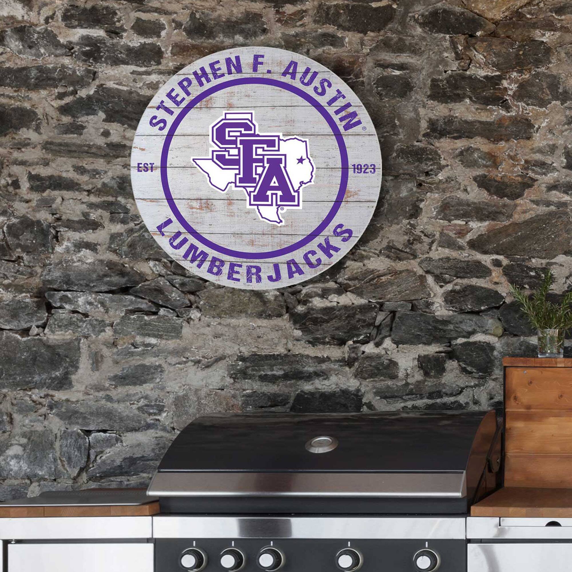 Jardine Stephen F Austin Lumberjacks 20'' x 20'' Indoor/Outdoor Weathered Circle Sign White ...