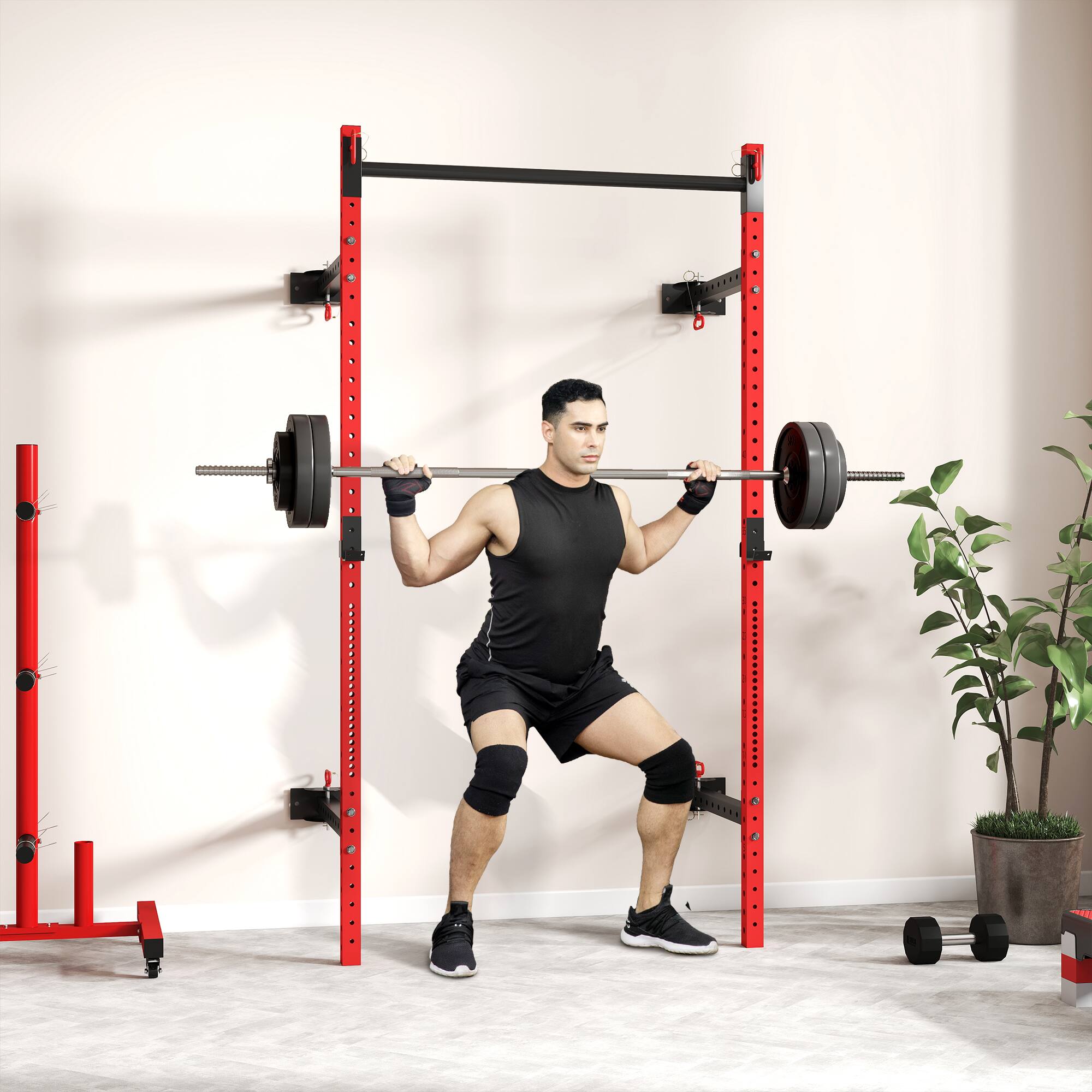 Soozier Folding Squat Rack with Adjustable Pull Up Bar, 1000 Pounds ...