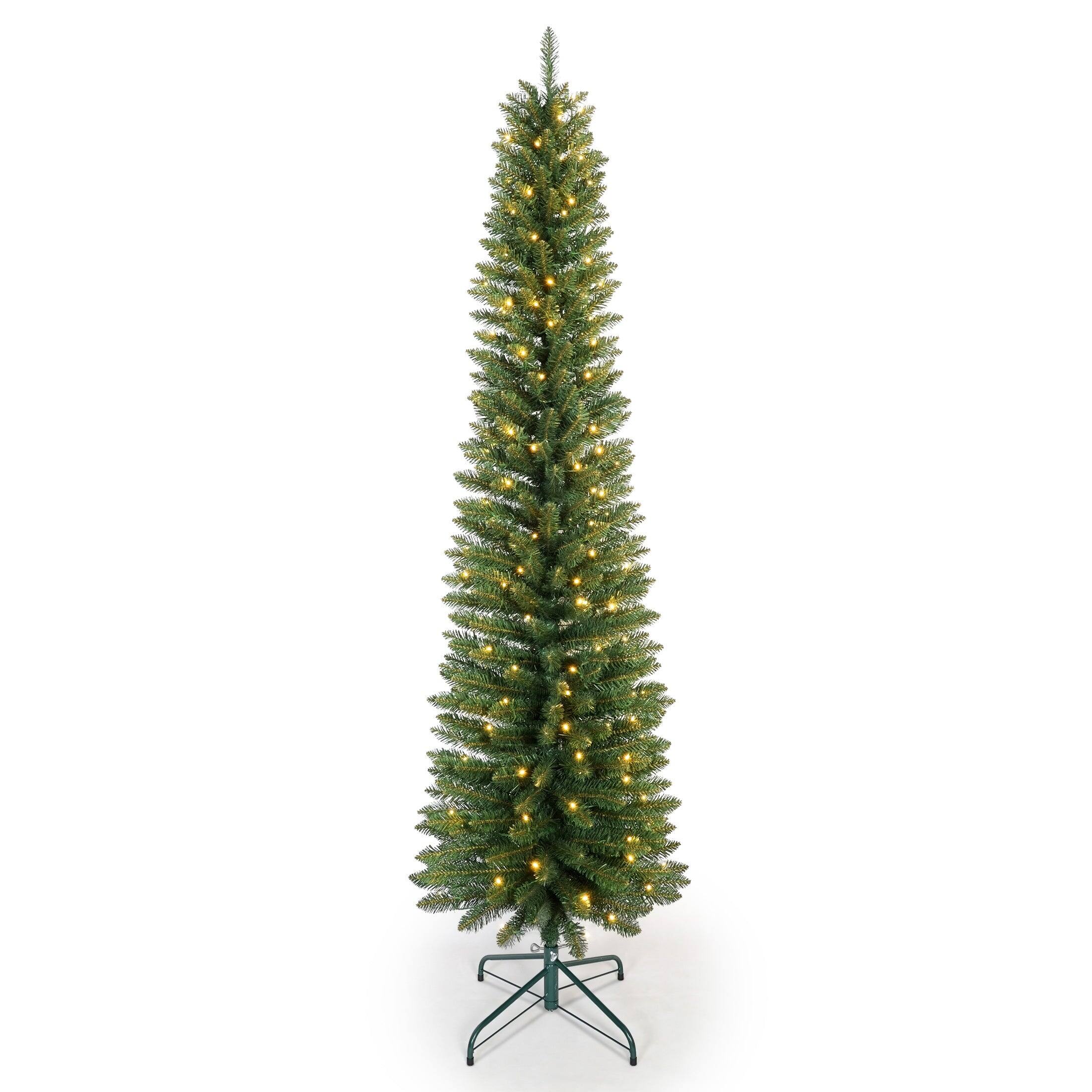 BreeBe 6FT Pencil Christmas Tree with 150 Warm White LED Lights Slim ...