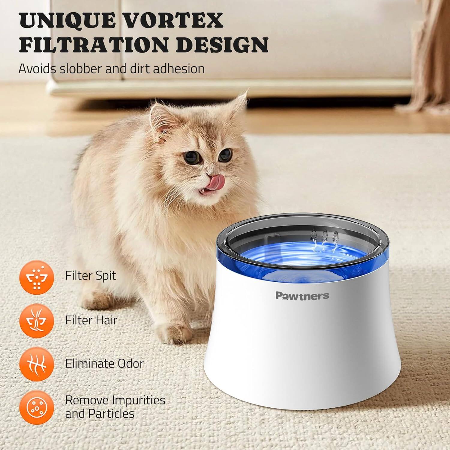 Pawtners Cat Water Fountain with Vortex Filter, 3.5L No Spill Dispenser ...