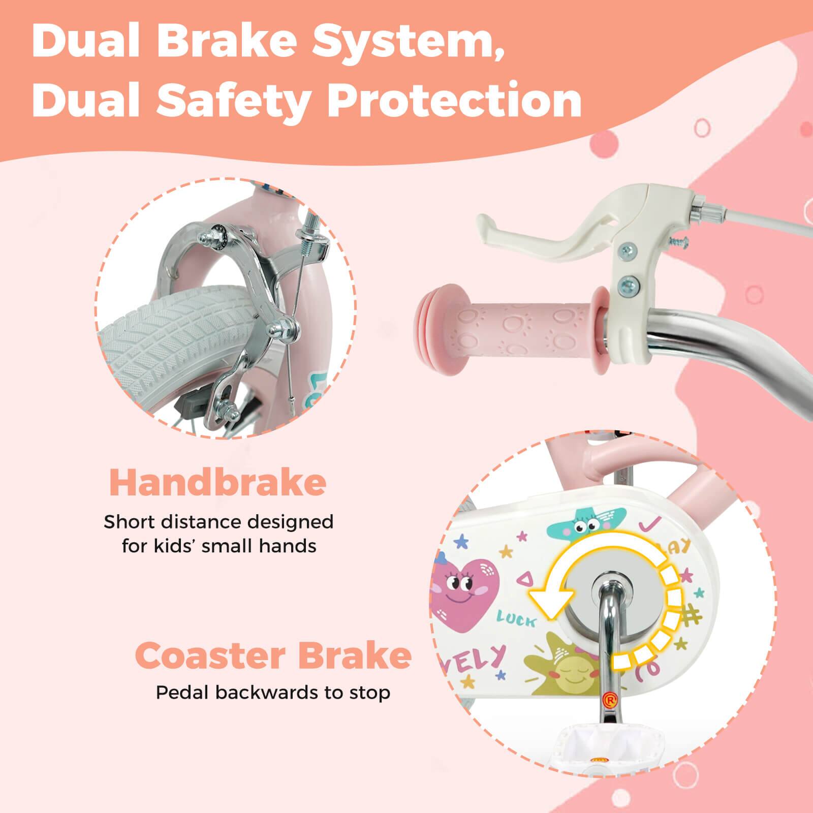 Costway 16 Inch Kids Bike for Girls Boys Age 3 8 Years with Training Wheels, Coaster Brake Pink ...