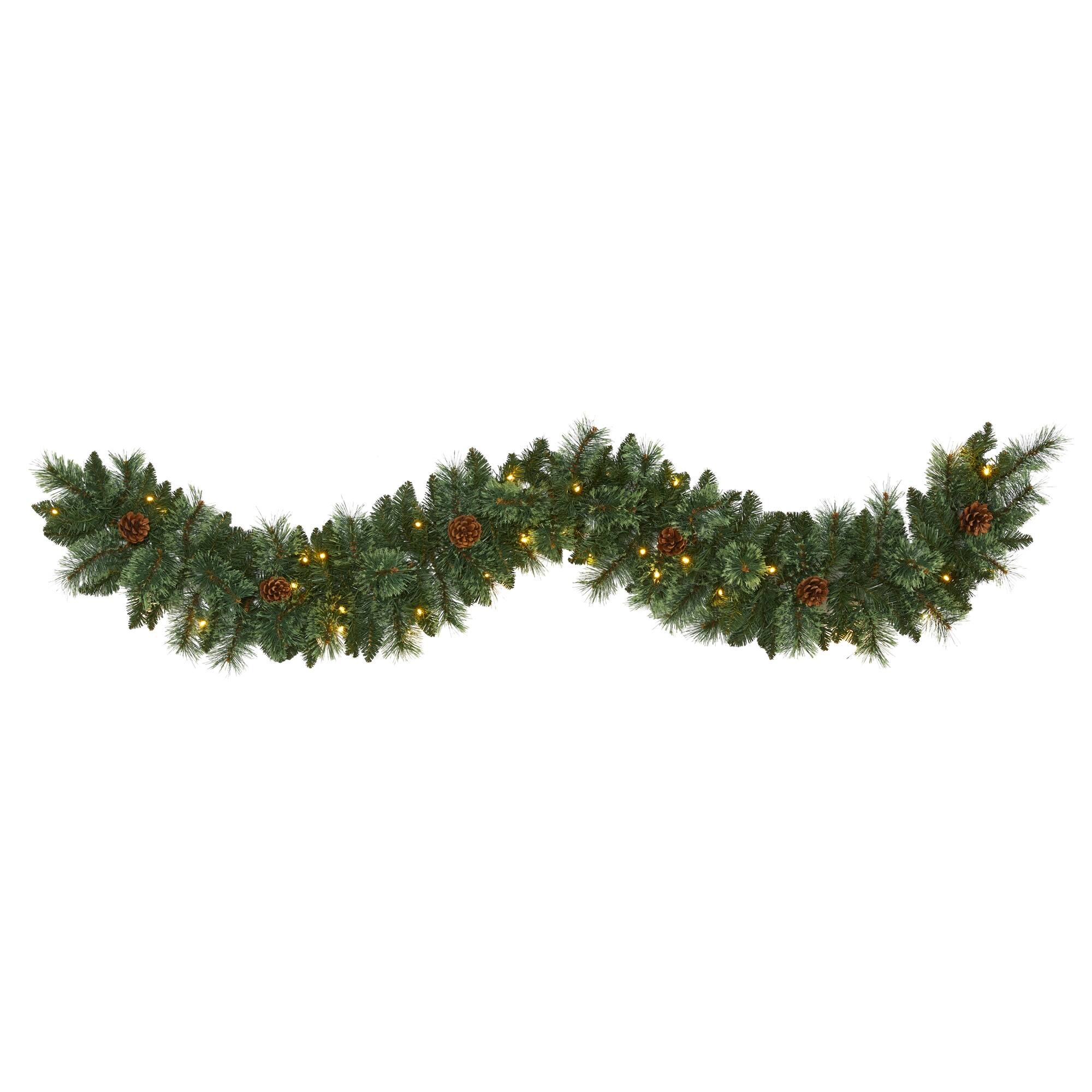 BreeBe 6’ White Mountain Pine Artificial Garland with Pinecone Brown ...