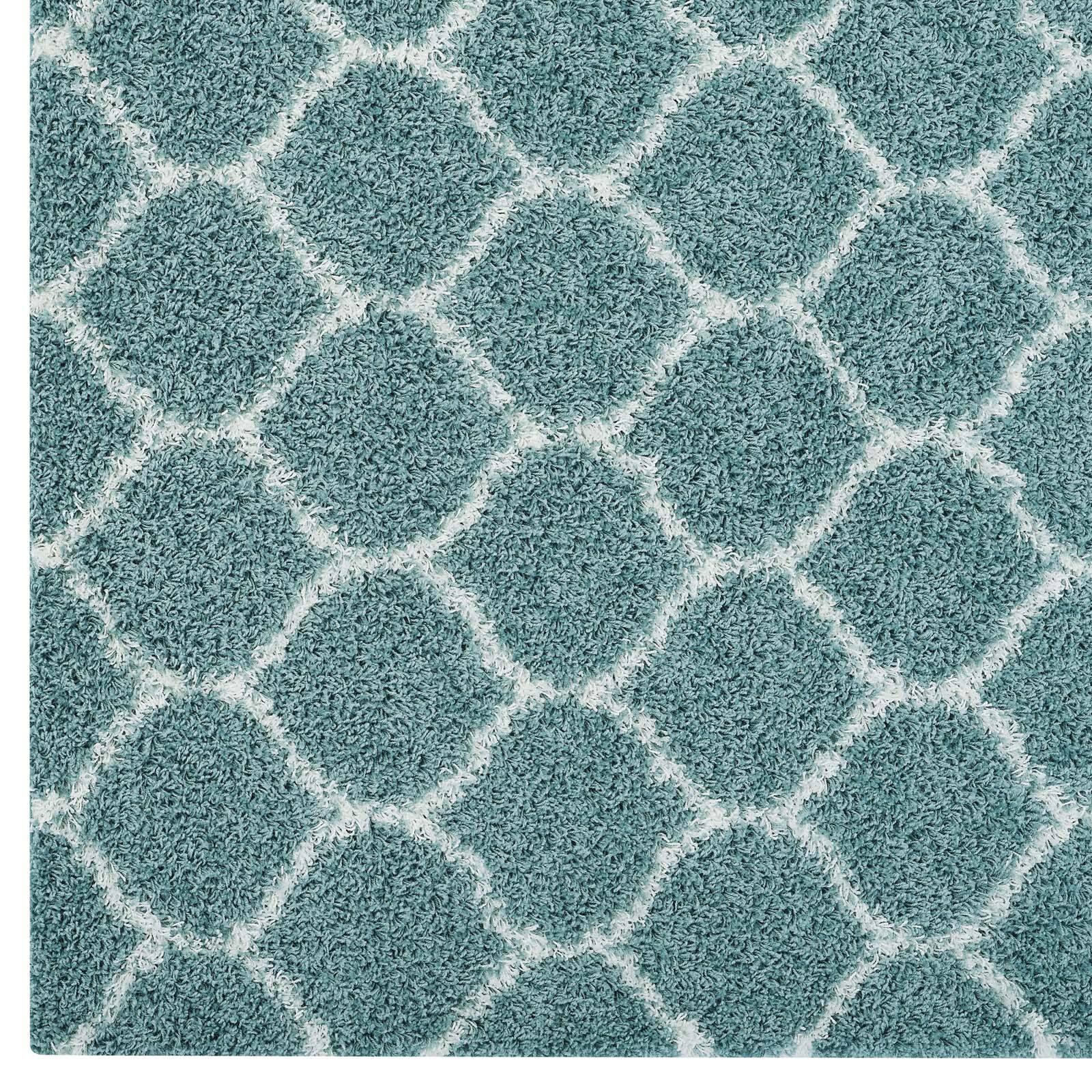 Modway Solvea Moroccan Trellis Shag Area Rug Aqua Blue and Ivory R ...
