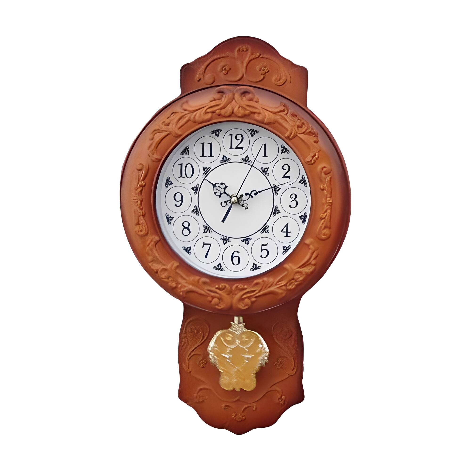 FC Design 18"W Brown Classic Wood Grained Analog Pendulum Wall Clock ...