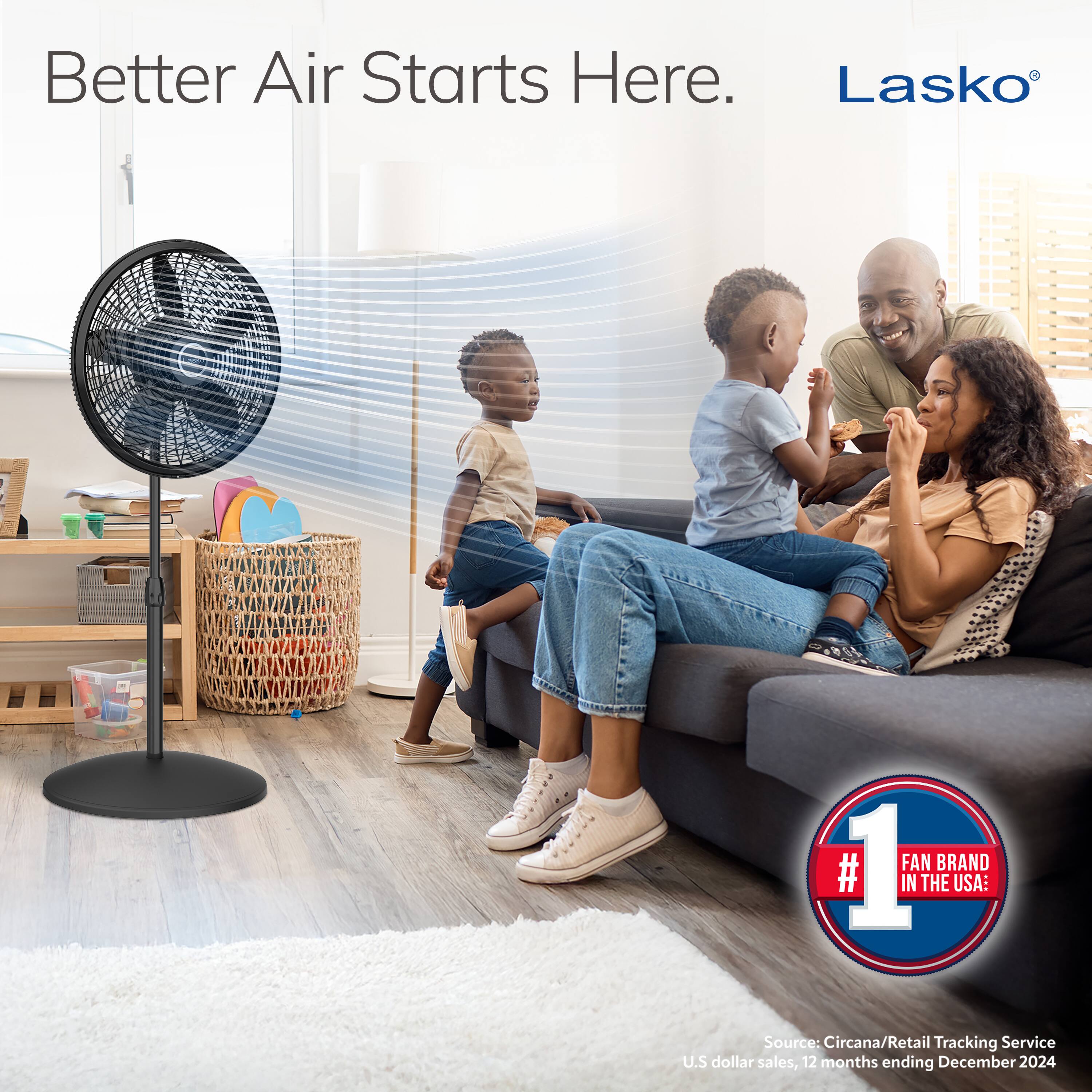 Lasko 18 in. Oscillating 3 Speed Adjustable Large Room Pedestal Fan Black 1827 - Best Buy