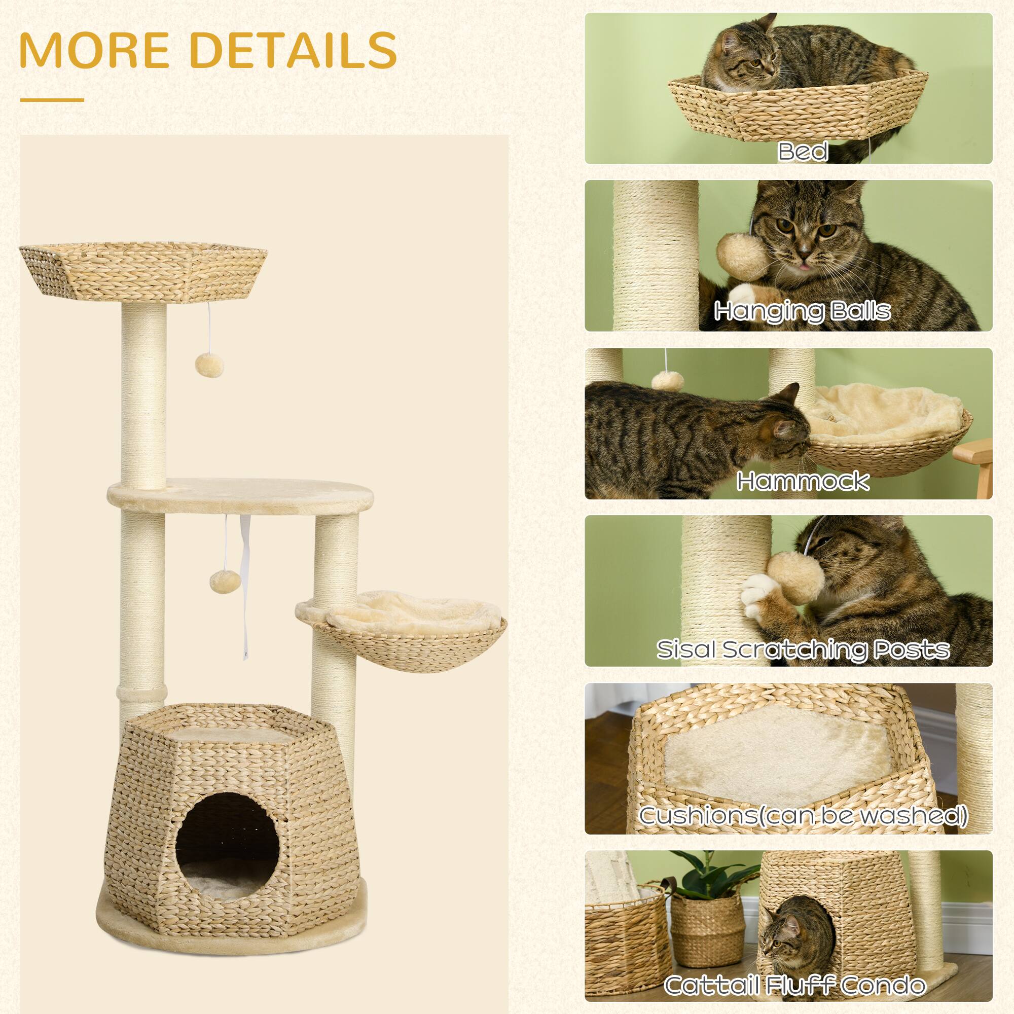 Pawhut Cat Tree, 47" Tower for Indoor Cats, Cattail Fluff Condo, Beds ...