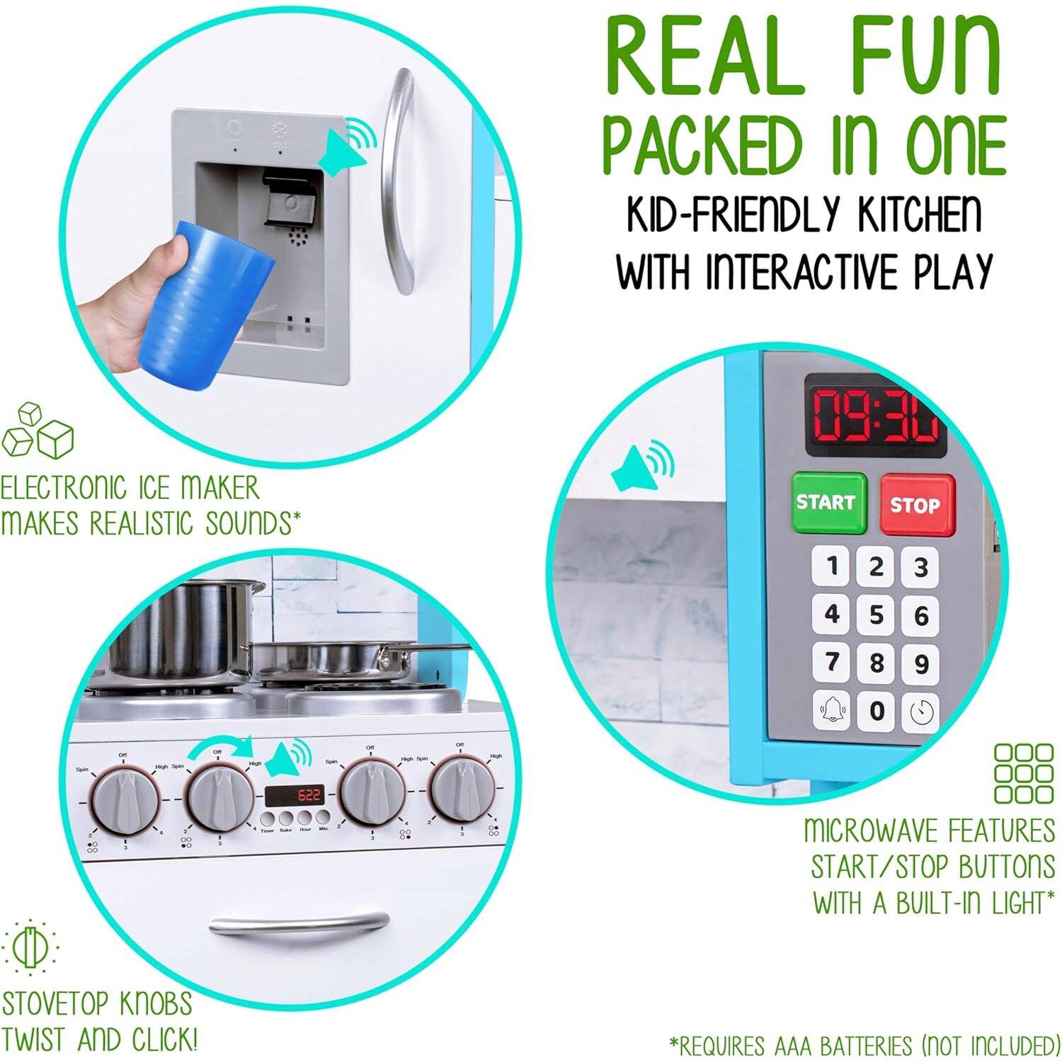 Lil' Jumbl Kids Kitchen Set, Wooden Pretend Play Kitchen with Sounds ...