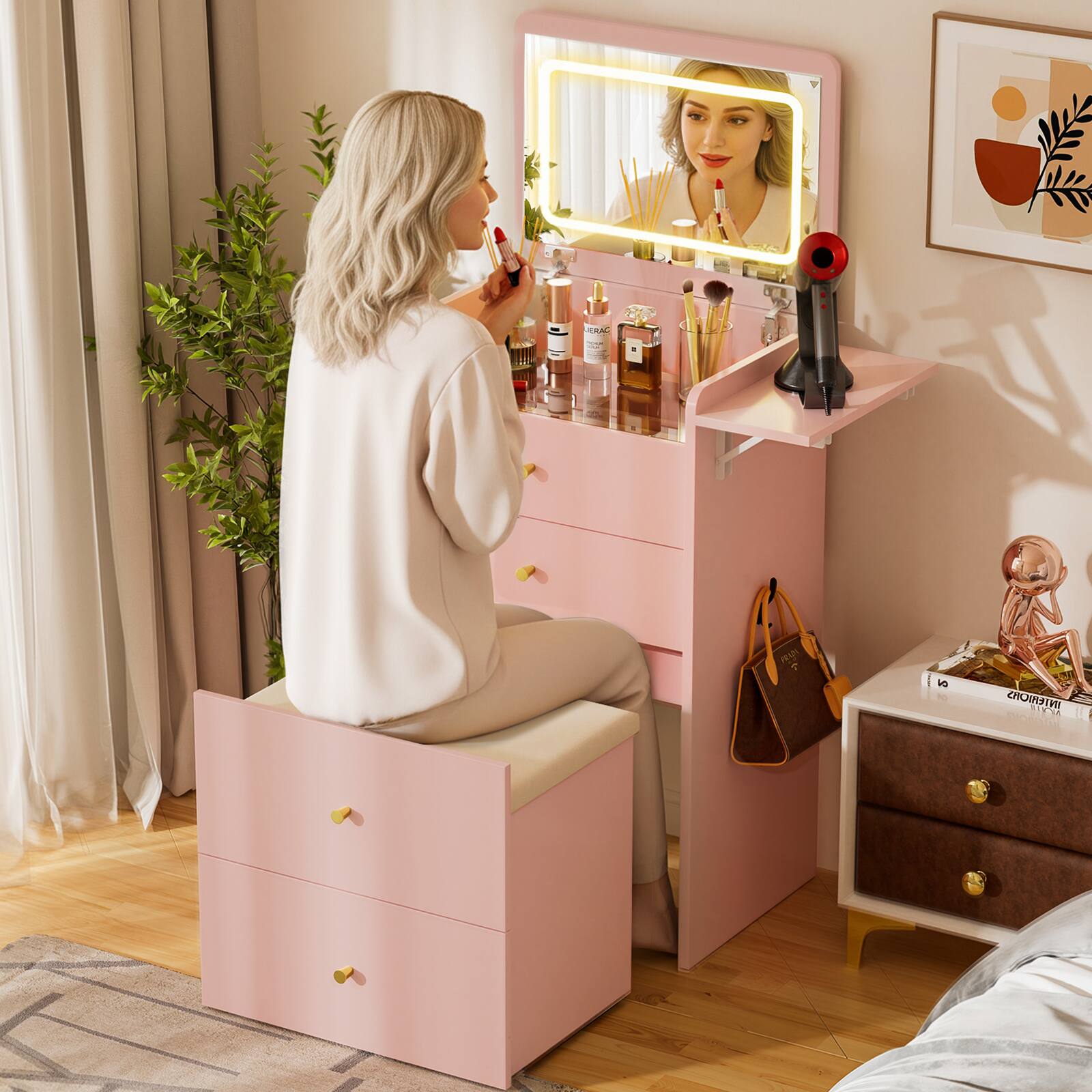 CloudRest Pro Makeup Vanity Desk Small 3 in 1 Vanity Table with Storage ...