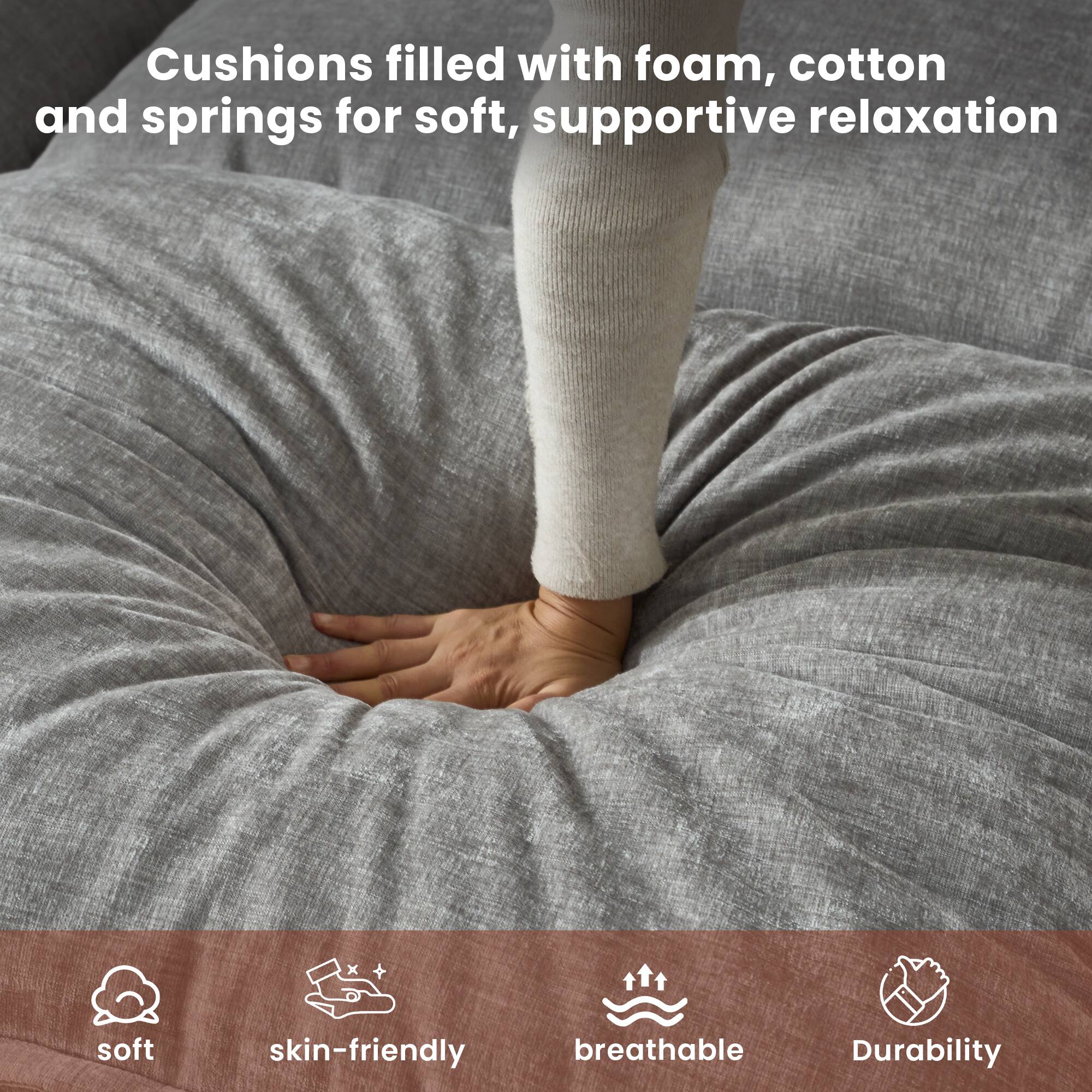 Ovios 3 Seat Sofa Couch L Shaped Chenille Cloud Couch Oversized Modern ...