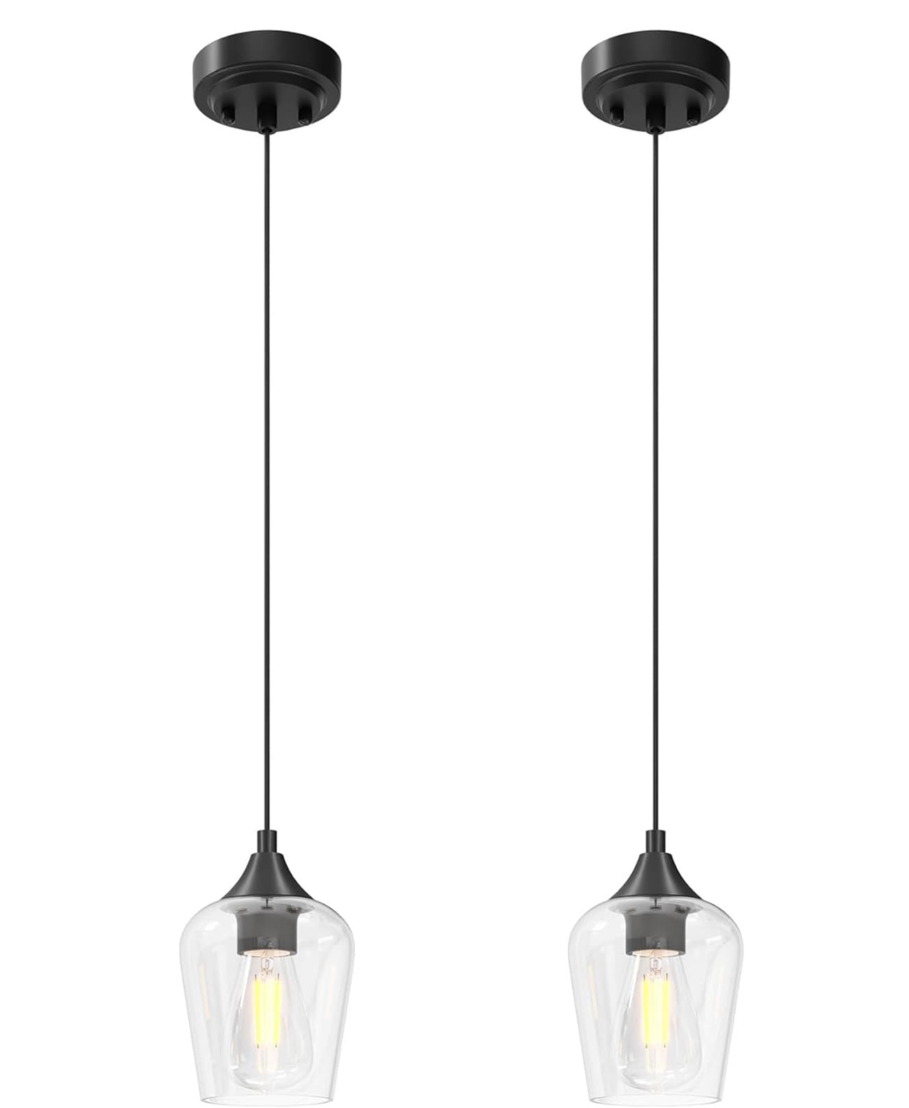 FINEAK Matte Modern Pendant Lights 2 Pack with Glass Shade, E26 Base ...