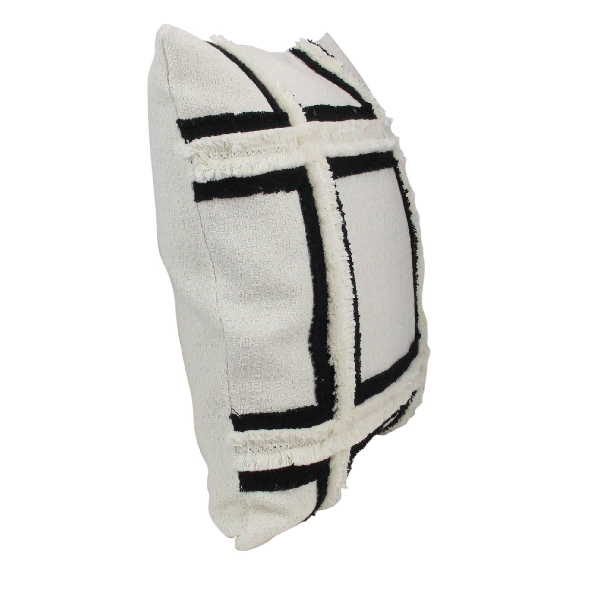 Melrose 17" and Black Grid Fringe Square Throw Pillow Ivory 33389921 ...