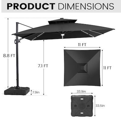 Crestlive Products 11ft Square Aluminum Slide tilt Cantilever Patio ...