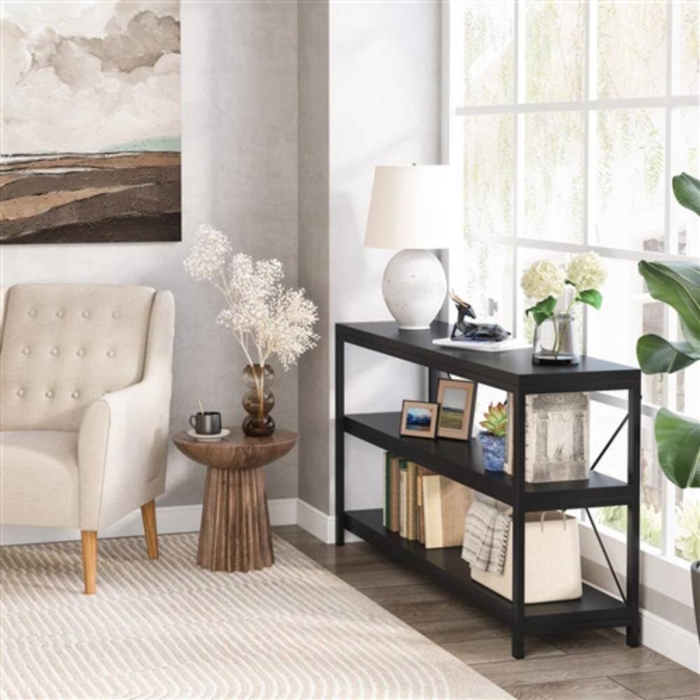 Hivvago Industrial 55 inch Wood Shelf Sofa Table with Heavy Duty Metal ...