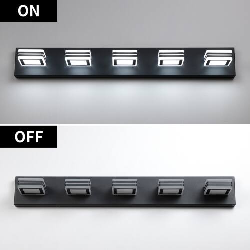 LUCKY ONE 32in Wall Mount LED Vanity Light, 5 Light Fixture with Square ...