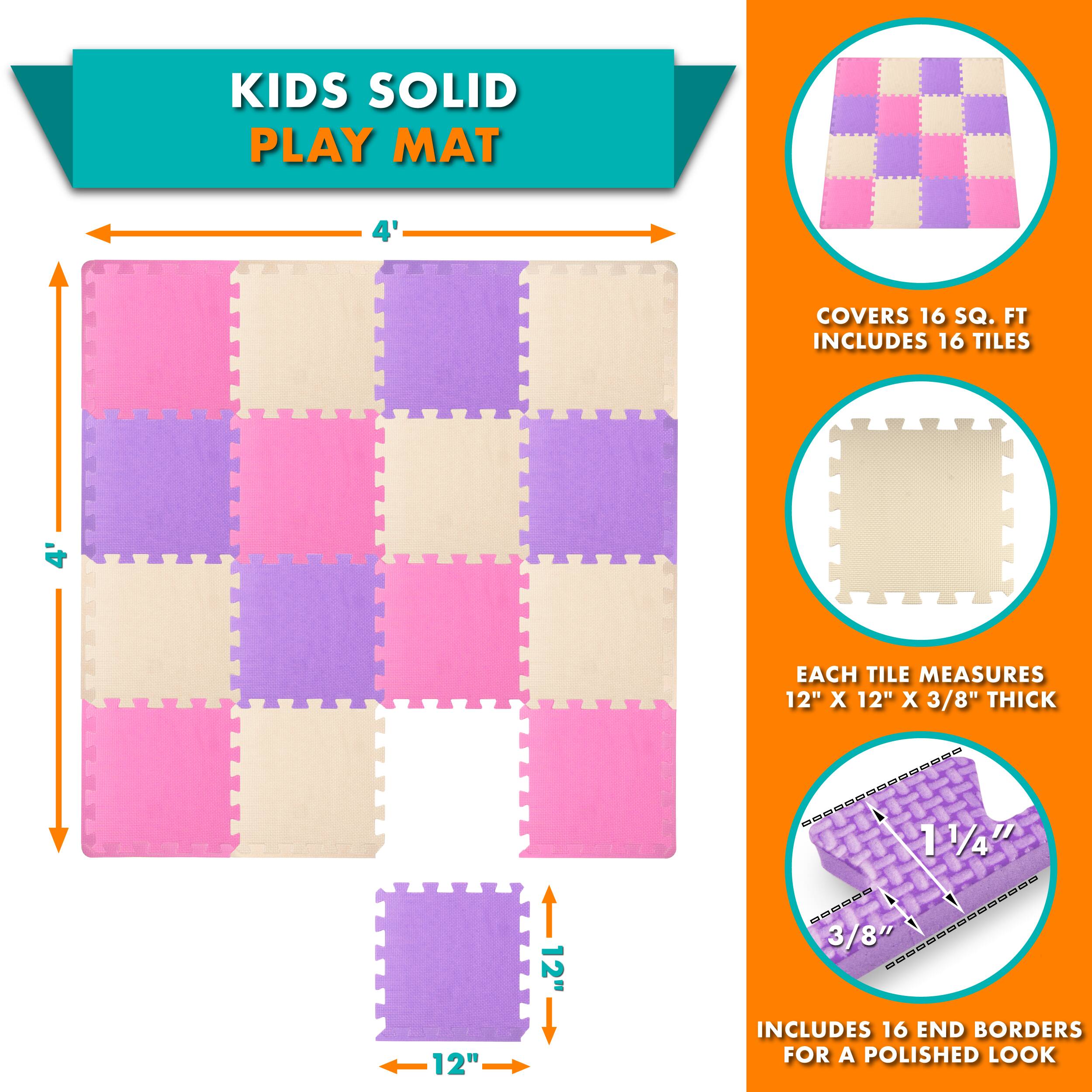 ProSource ProsourceFit Kids Solid Floor Play Mat 3/8 in, 16 sf Pink/Purple/Beige k-1004-ppb-16 ...