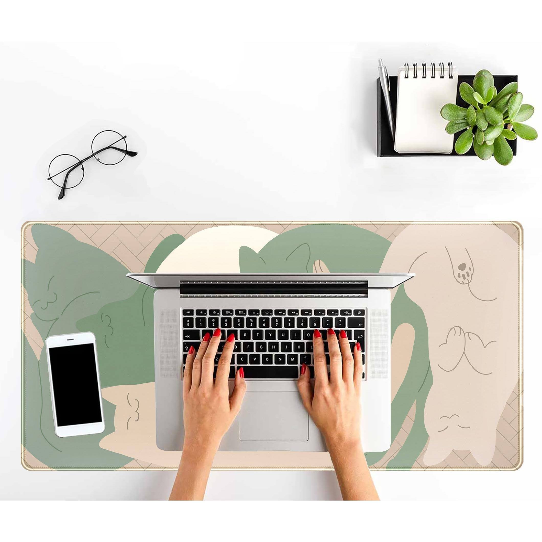 Earthley Blooms Cute Sleeping Cats Desk Mat Matcha Green Pad Minimalist ...