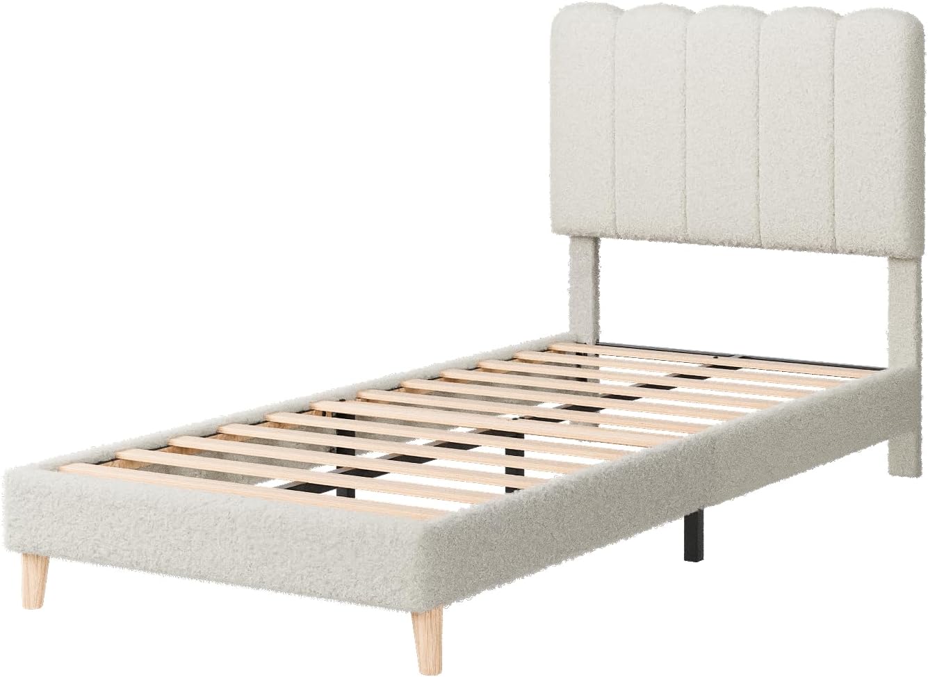Homhougo Boucle Twin XL Bed Frame with Wave Headboard Upholstered ...