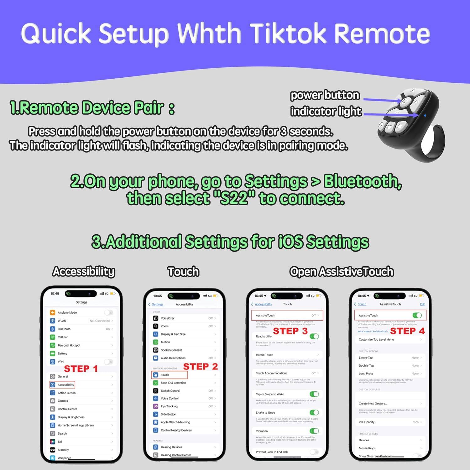 ACJPR TikTok Scrolling Ring Bluetooth Remote, Wireless, Pink, for ...