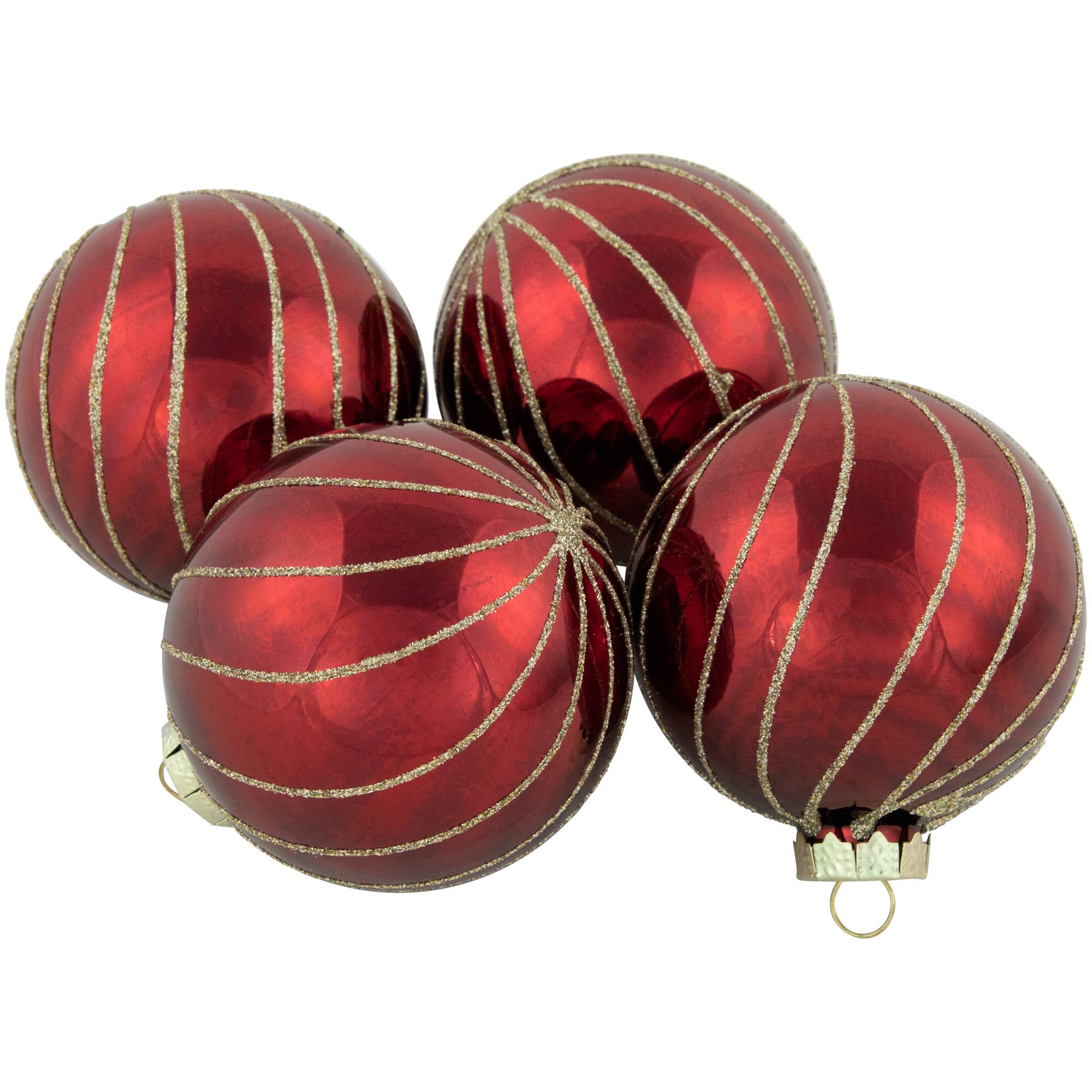 Northlight Glitter Swirl Stripes Christmas Glass Ball Ornaments 3 ...
