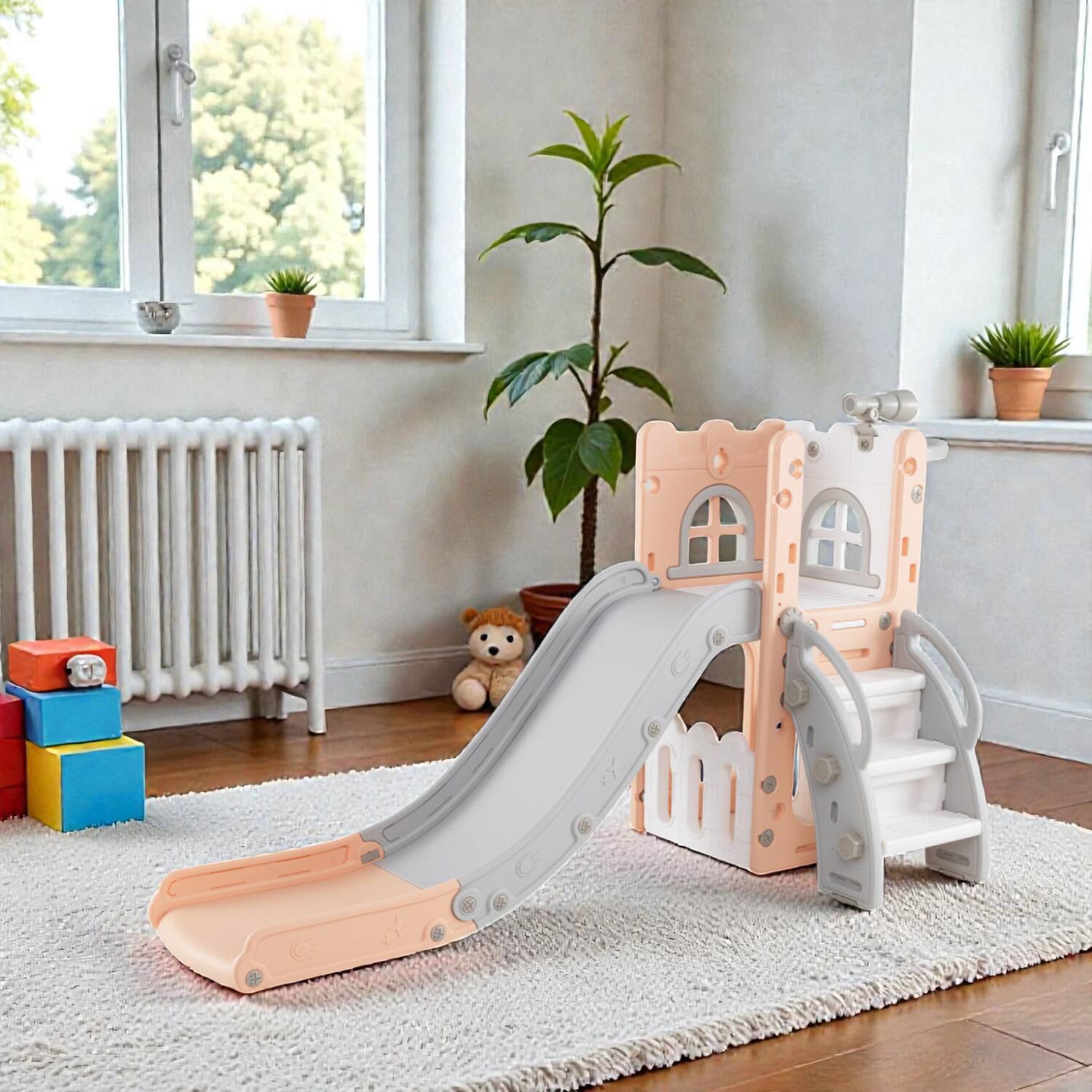 BreeBe Multi Activity 6 in 1 Toddler Slide with Ladder and Basketball ...