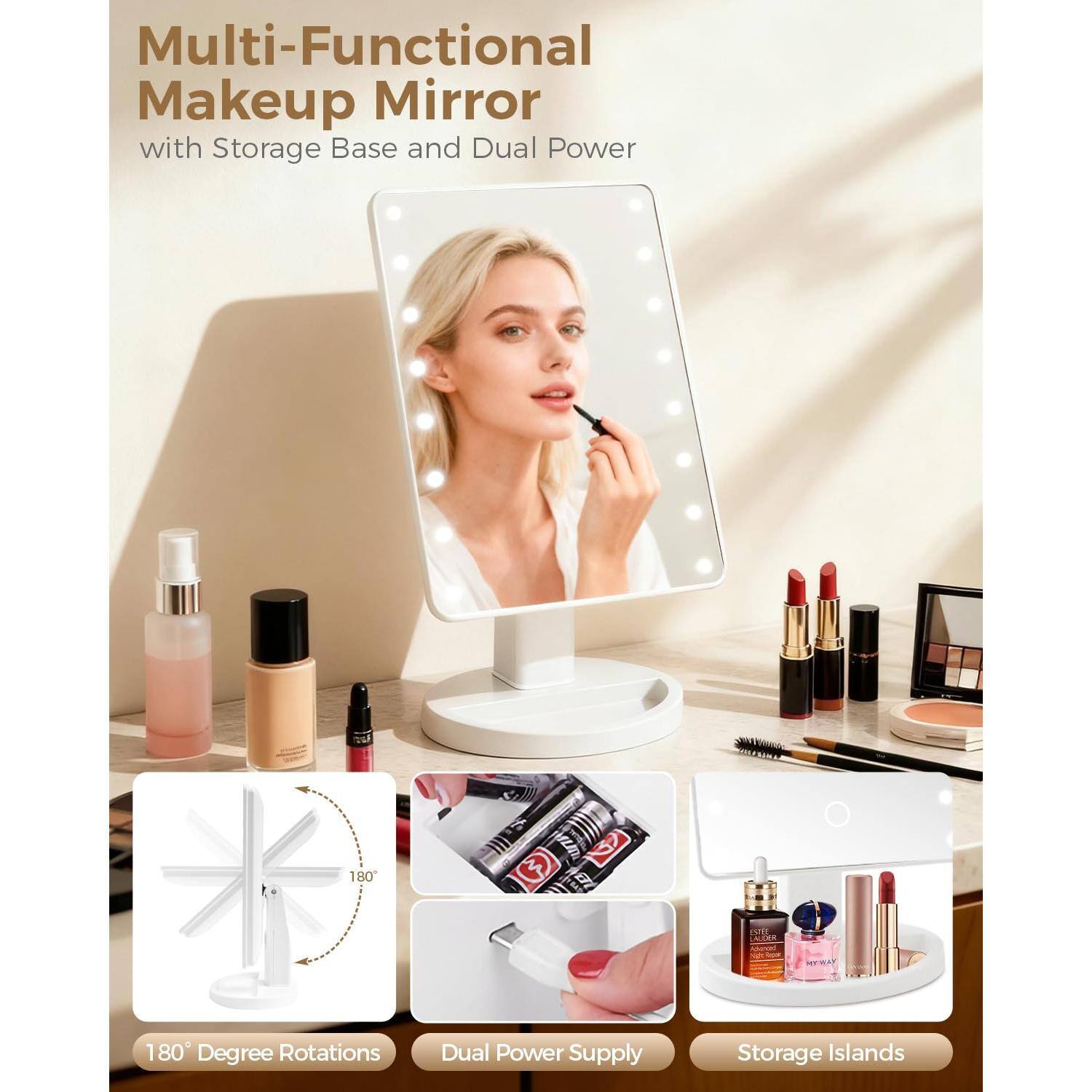 Pacoar Cade Lighted Makeup Mirror With Lights Vanity Leds Desk Light ...