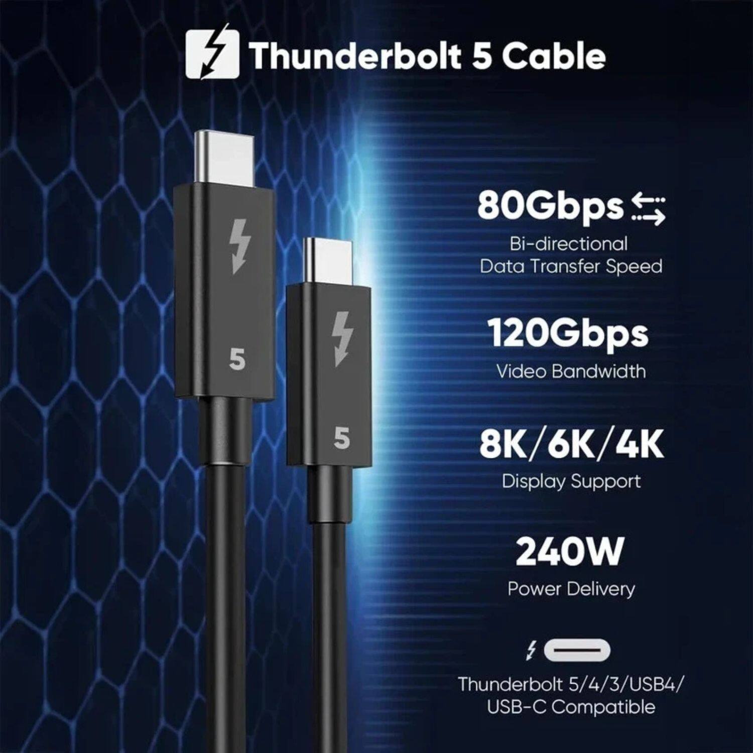 Stock Preferred USB C to USB C Thunderbolt 5 Cable (0.5m) – 80Gbps, 240W PD, 16K/8K Video ...