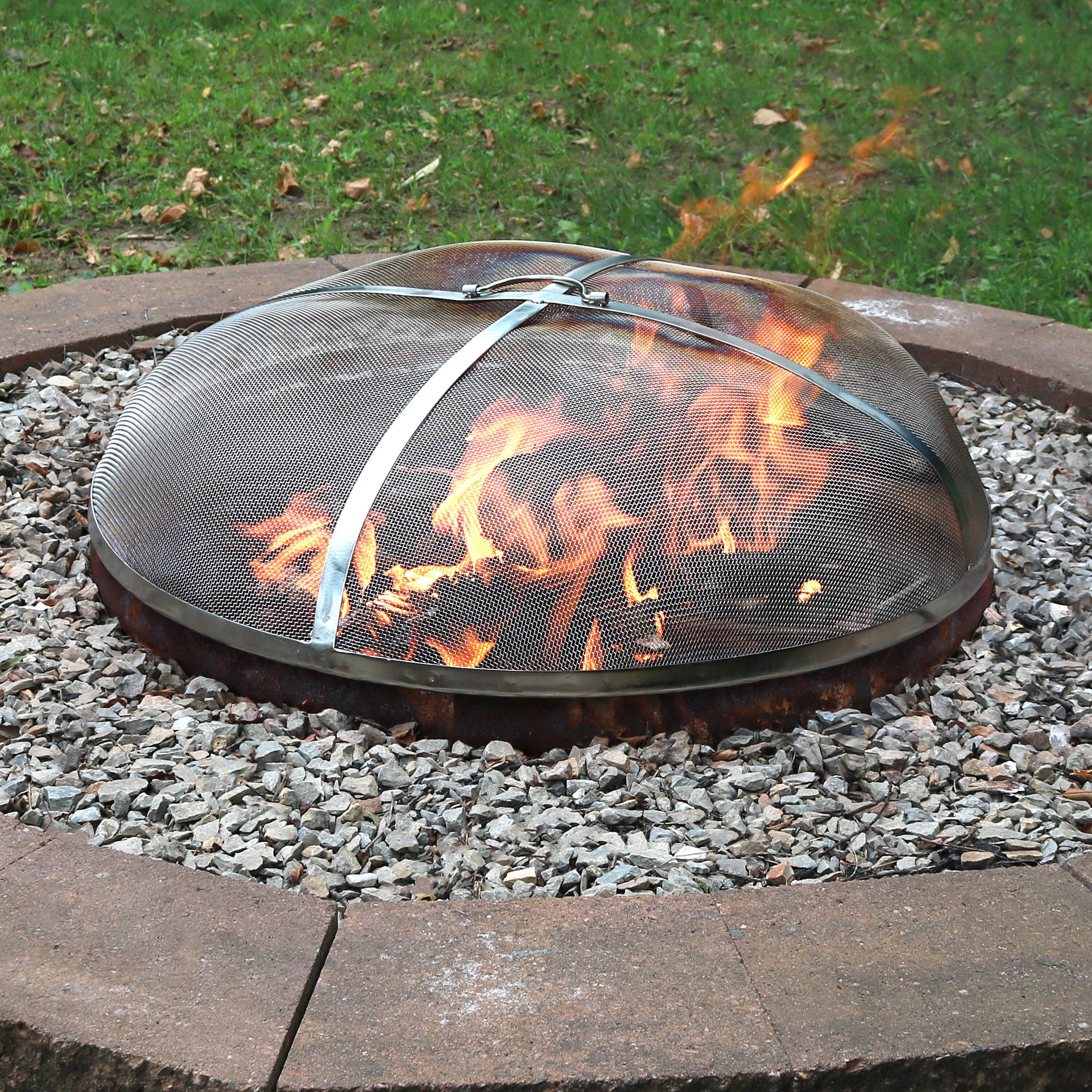 Sunnydaze 24 in Round Stainless Steel Fire Pit Spark Screen Silver KF ...