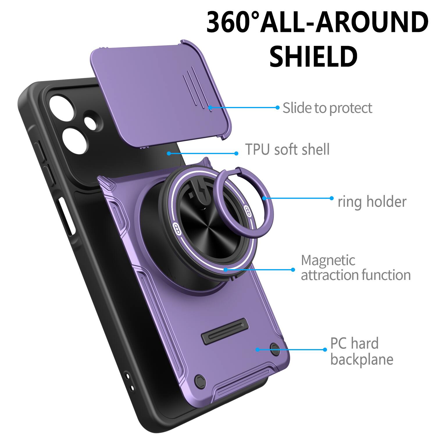 Dteck Shockproof Case for Samsung Galaxy A07 with Slide Lens Protector ...