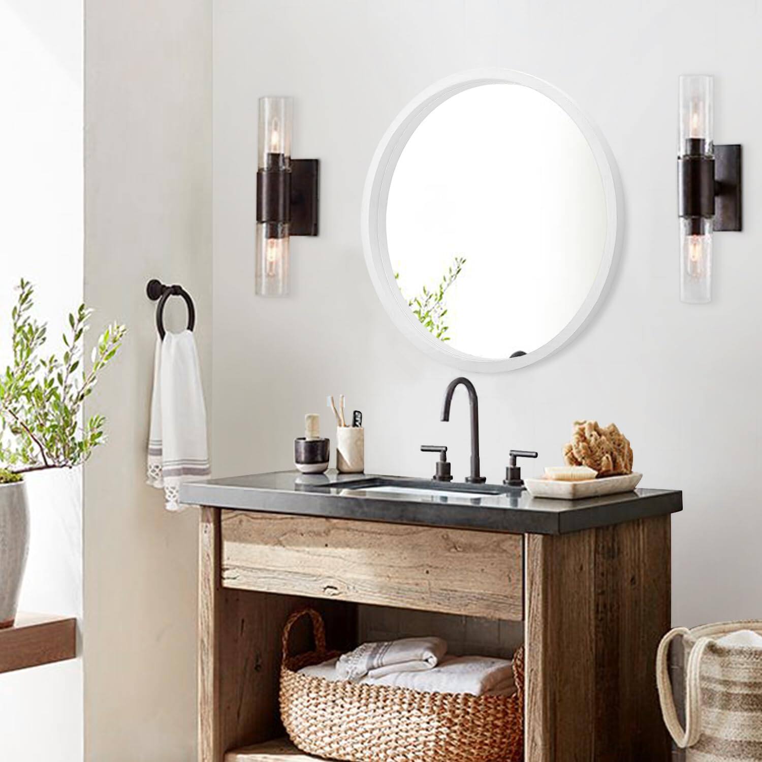 Comfort Essence Circle Wall Mirror Round For Bathroom Vanity Farmhouse ...