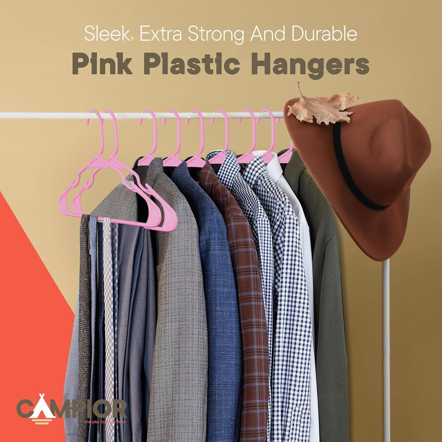Campior Plastic Hangers – 10 Pack, Heavy Duty, Slim, Space Saving, Non ...