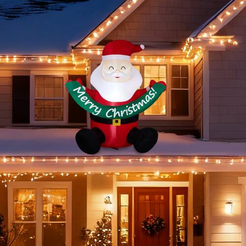 Winado 5.8FT Christmas Inflatable Santa Claus Holding Banner with LED ...