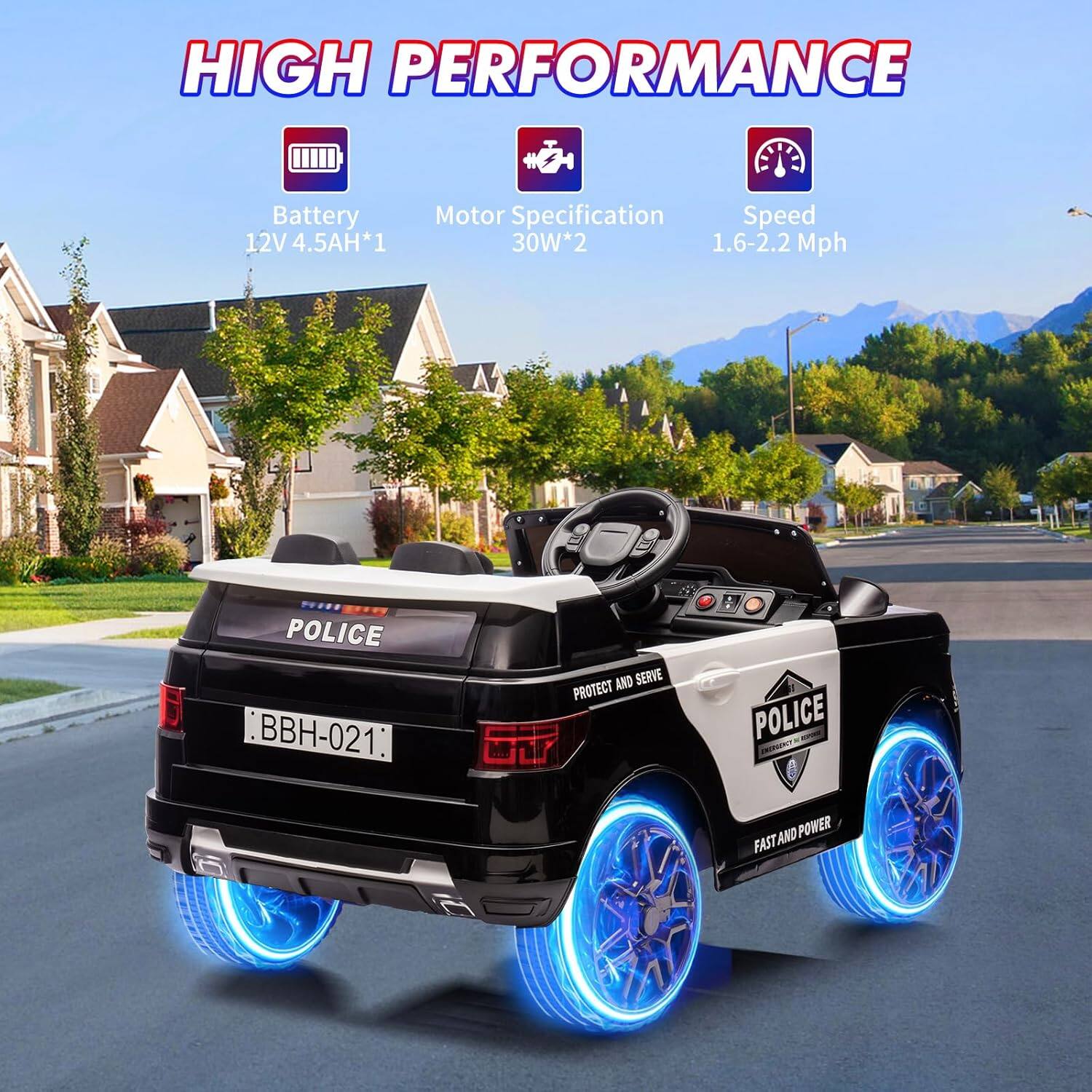 GARVEE 12V 2 Seater Ride On Police Car for Kids 3–8, Remote Control ...