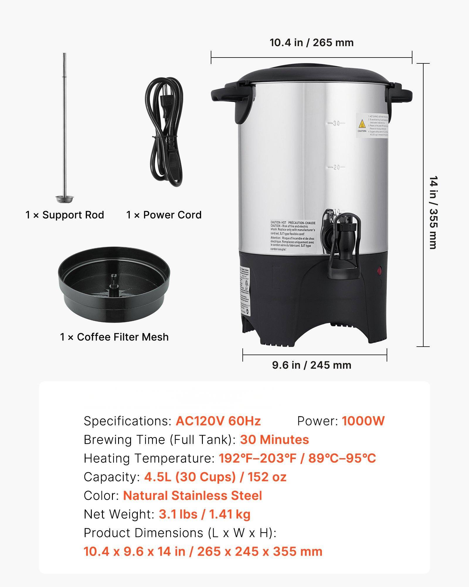 Glintex Commercial Coffee Urn 30 Cup Hot Beverage Dispenser with ...