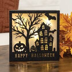 BreeBe Sparkle Happy Halloween House Lighted Box Sign Black G38731 ...