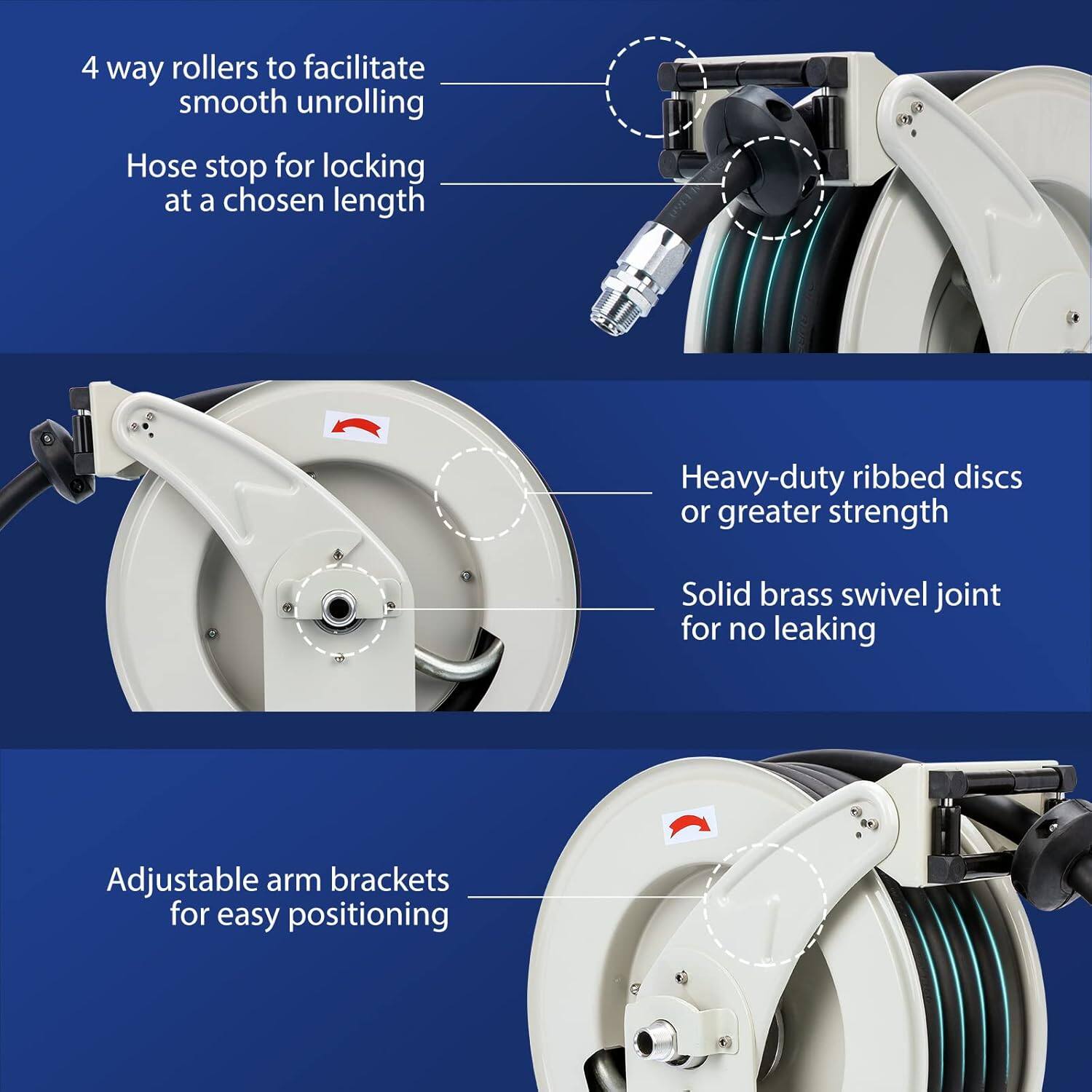 Mirfee Diesel Fuel Hose Reel, 50' Retractable Spring Driven Auto Swivel ...
