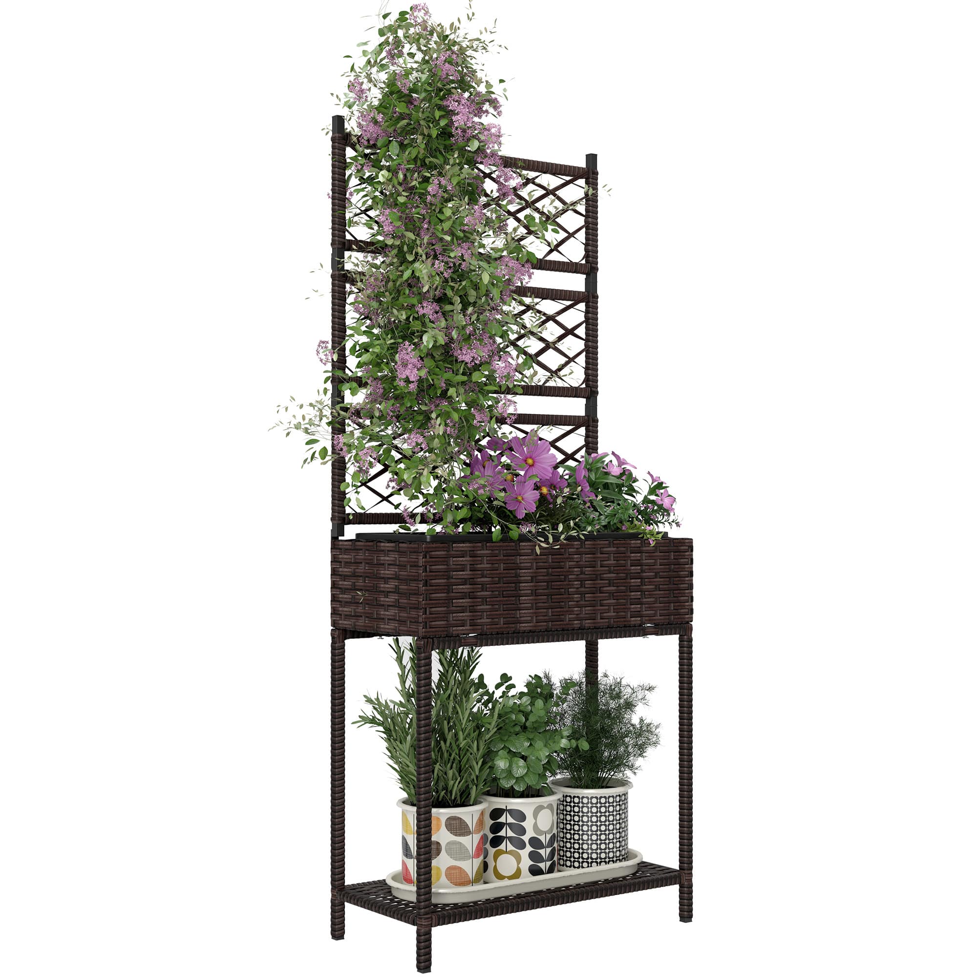 Outsunny Raised Garden Bed with Trellis, Outdoor Wicker Planter ...