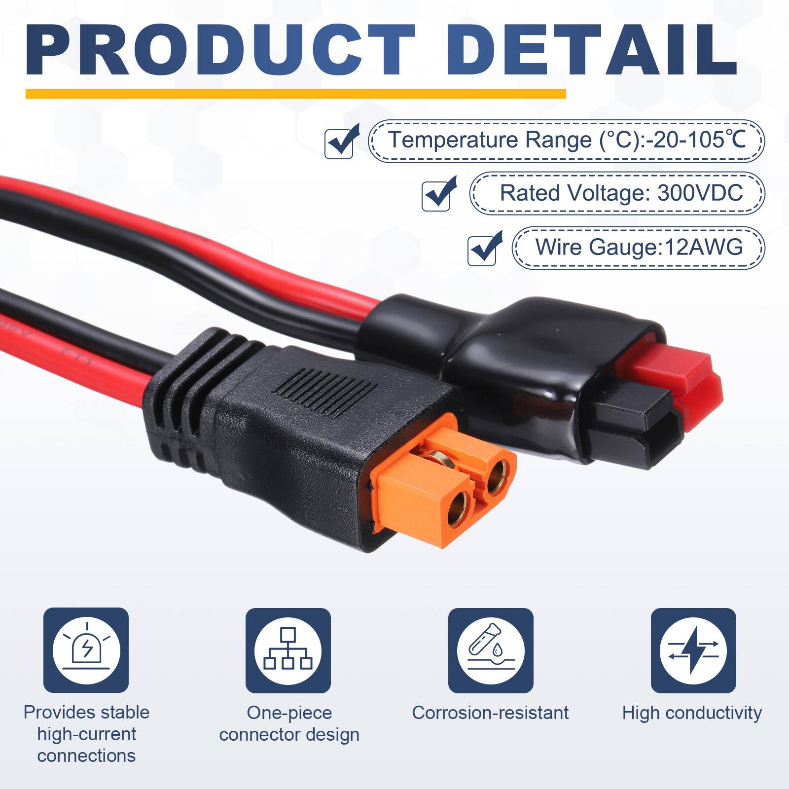 Unique Bargains 300VDC XT60i Extension Cable, XT60i Female to Battery ...