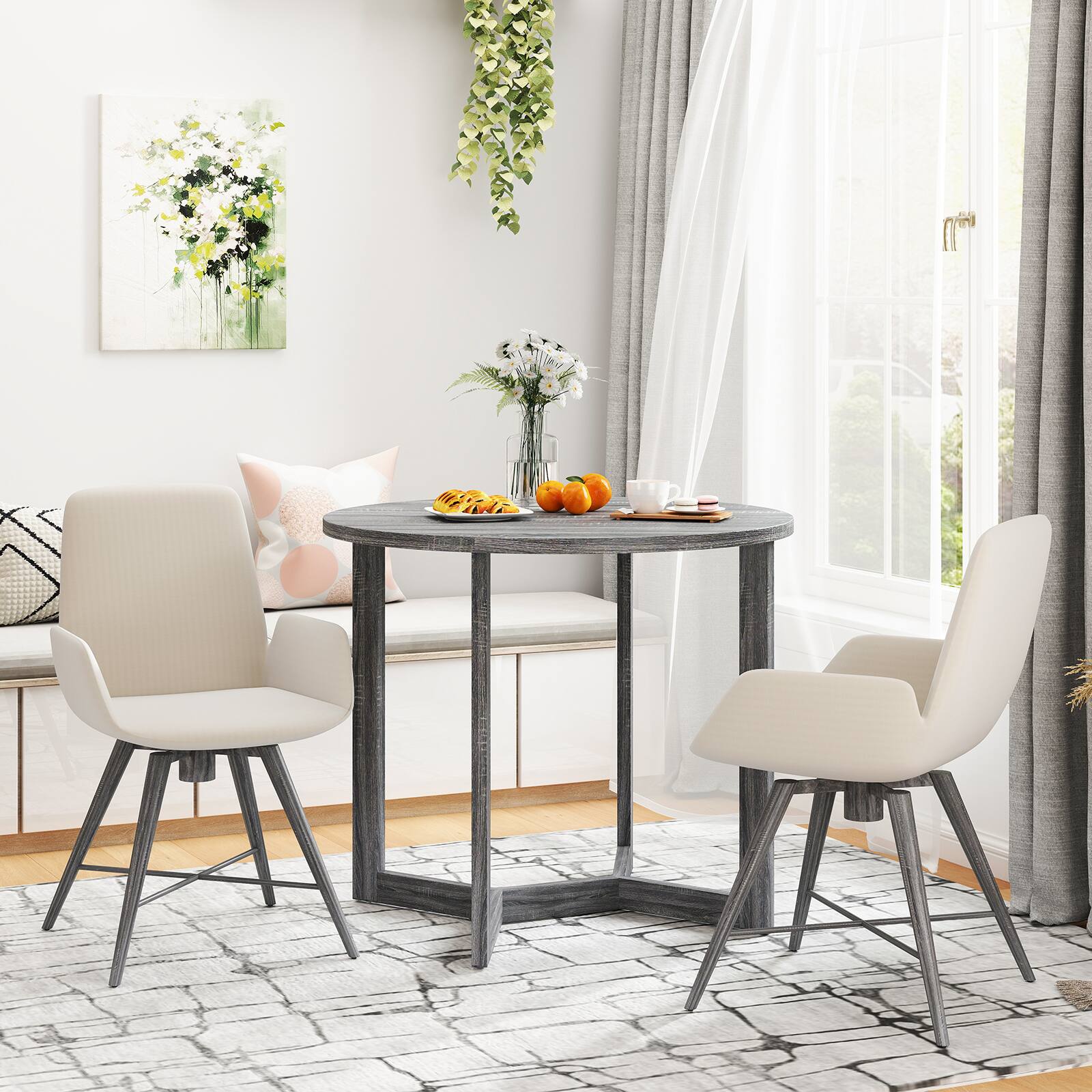 SlickBlue Round Wood Dining Table for 2–4 People with Wing Shaped ...