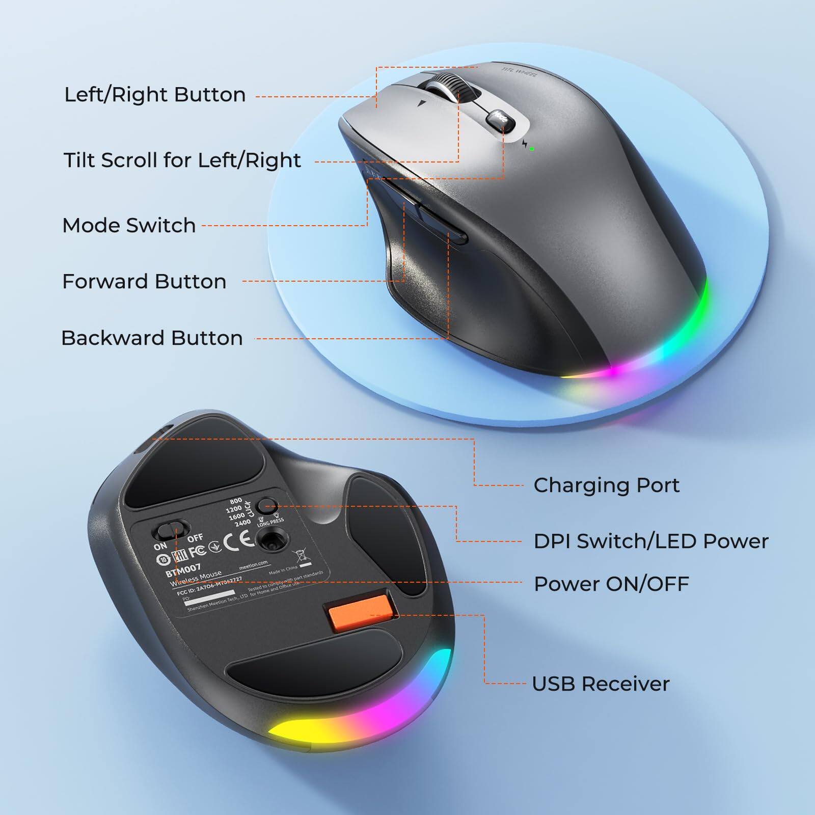 Cozy Serene Wireless Mouse Rechargeable LED For Laptop With Tilt Wheel ...