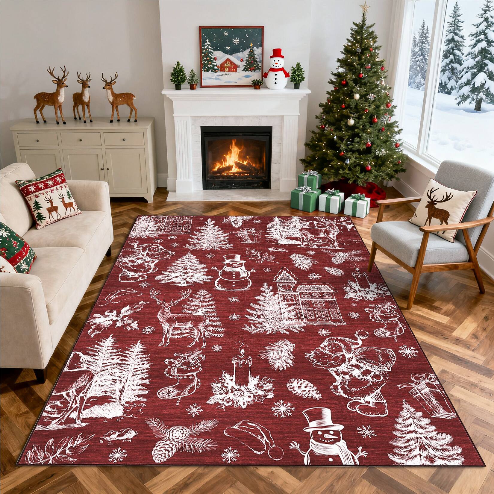 Acekool Christmas Winter Fairy Tale Area Rug for Living Room Ultra Thin ...