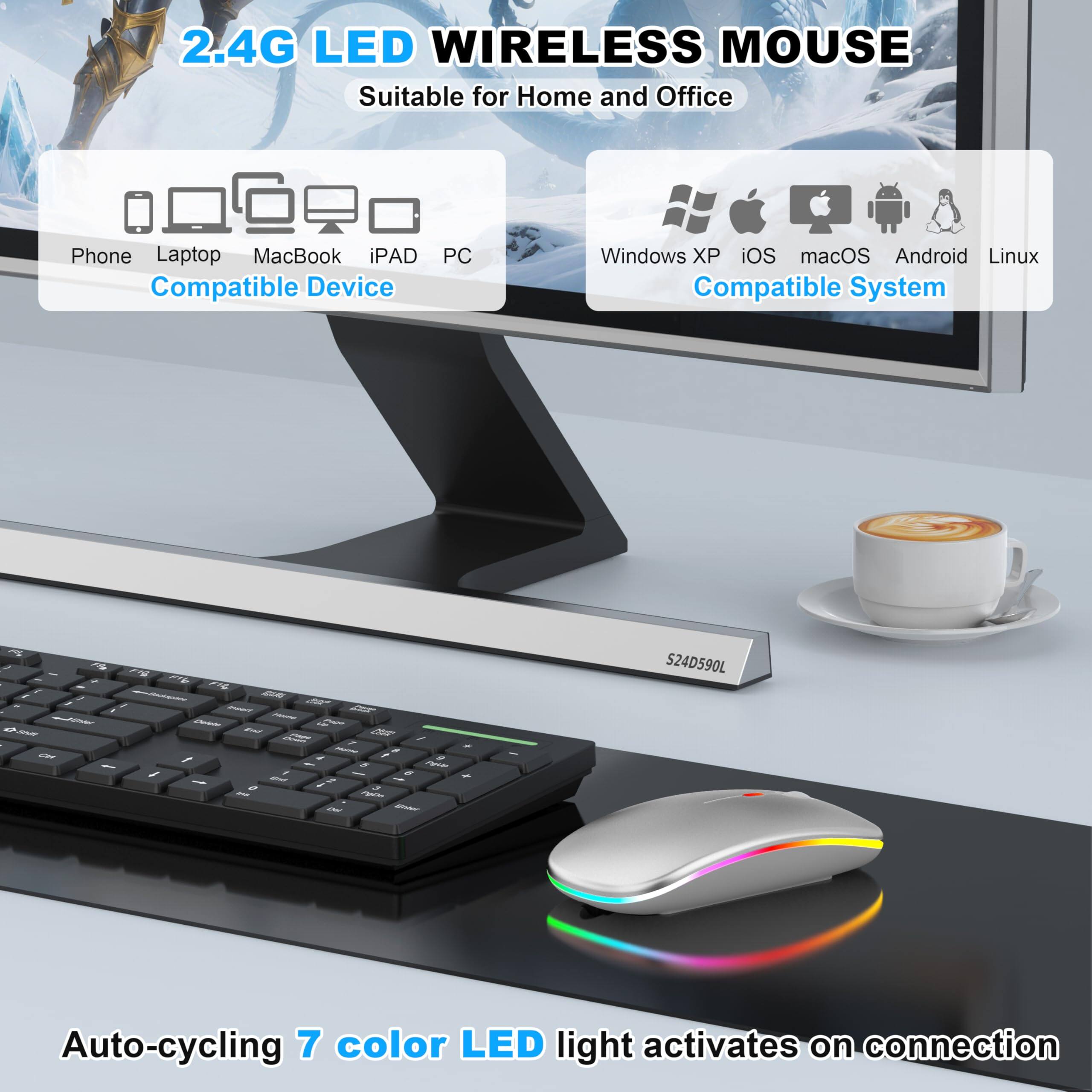 Cozy Serene Wireless Mouse Rechargeable Silent USB Type C LED Slim With ...