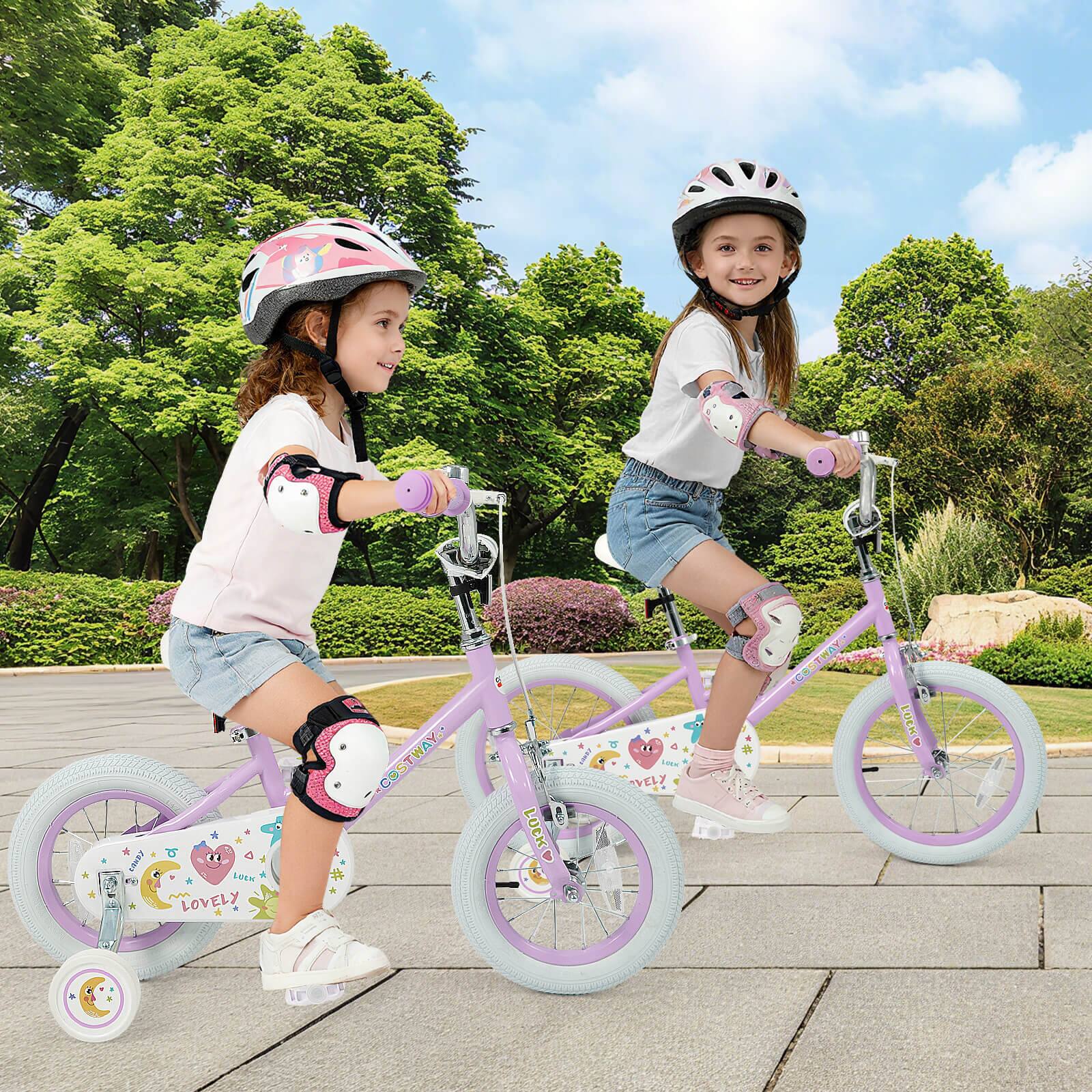 Costway 12 Inch Kids Bike for Girls Boys Age 3 8 Years with Training Wheels, Coaster Brake ...