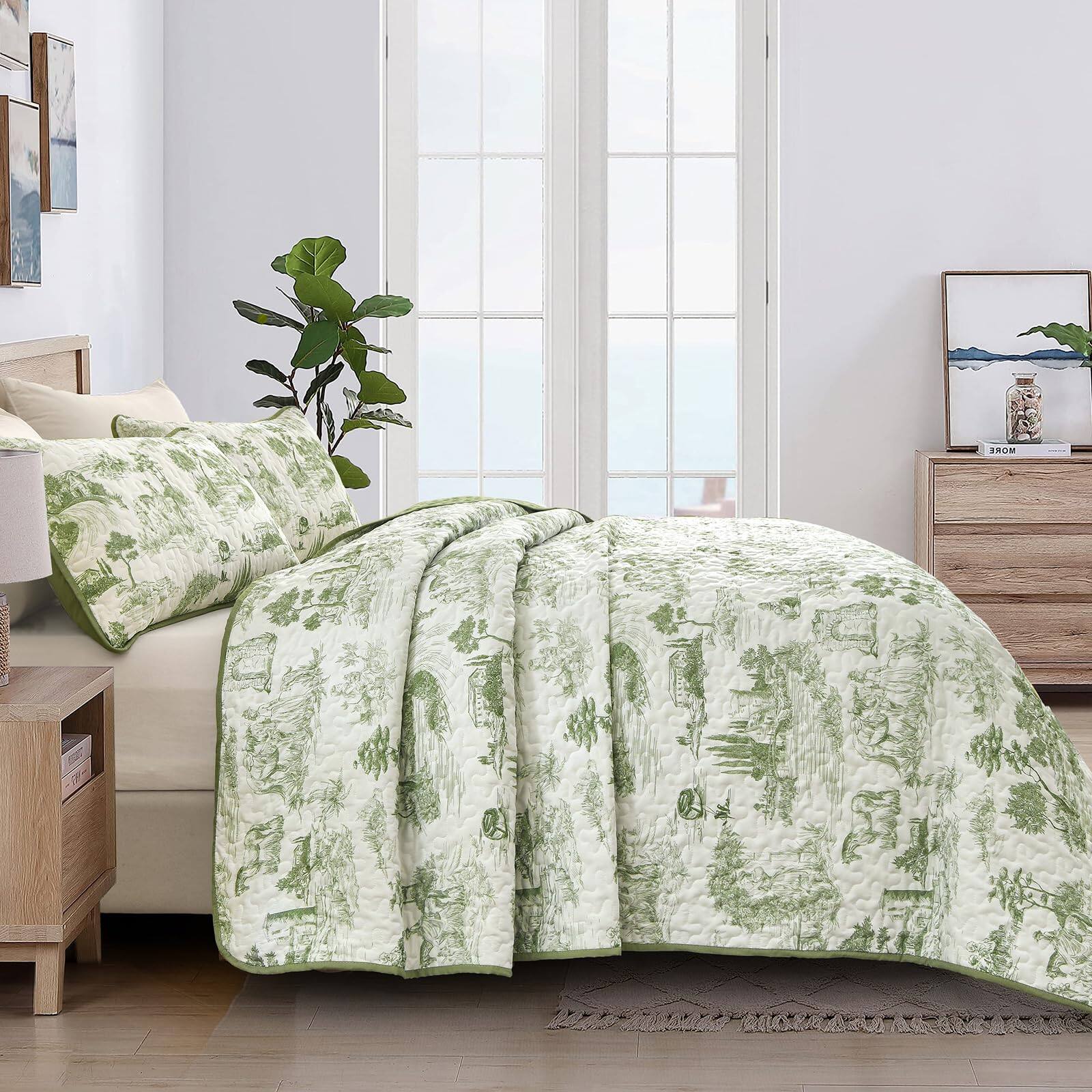 Earthley Blooms Farmhouse Quilt Set Spring Toile Rustic Bedspreads 3 ...