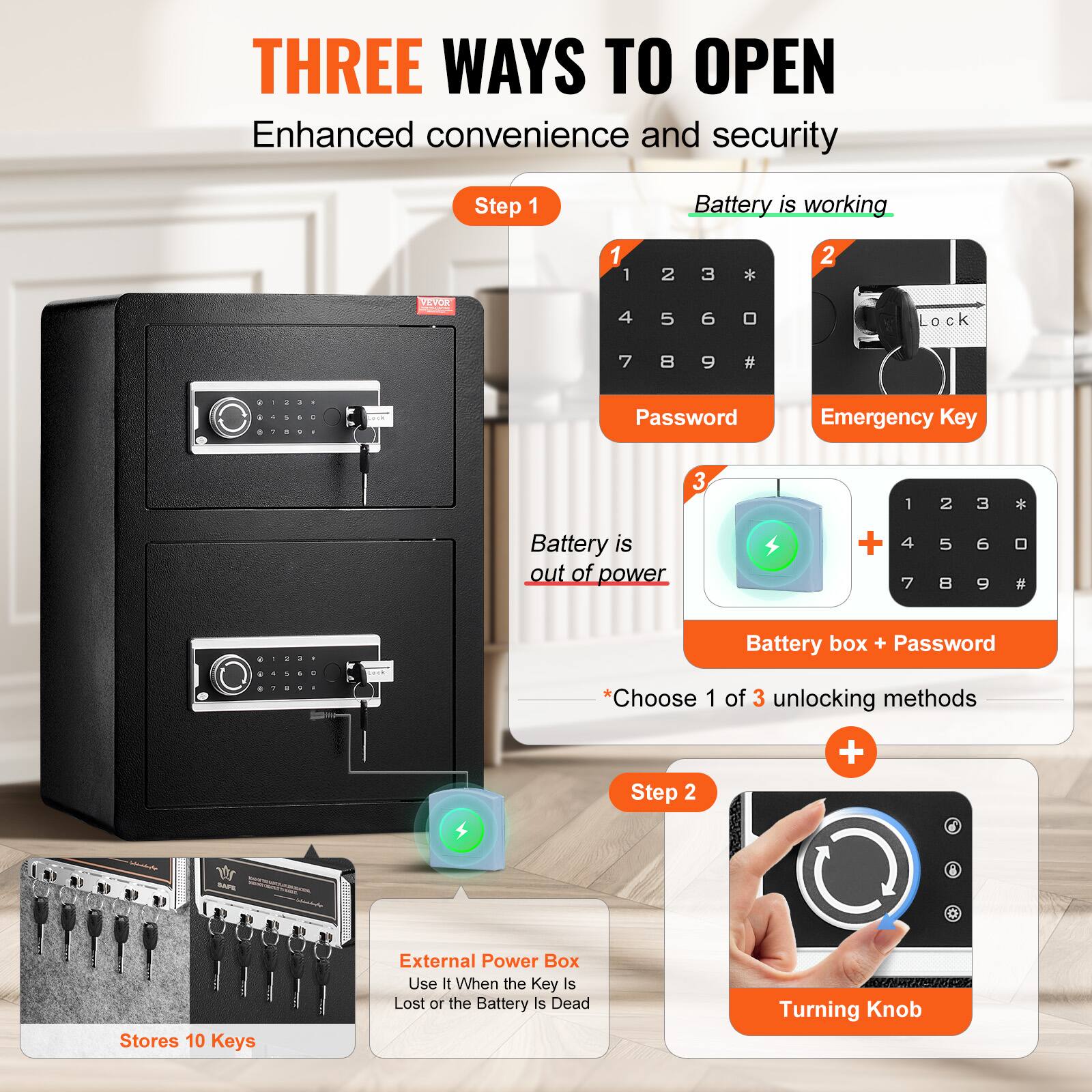 VEVOR Double Doors 3.5 cu.ft Safe Box with Key Lock & Password, Safe ...