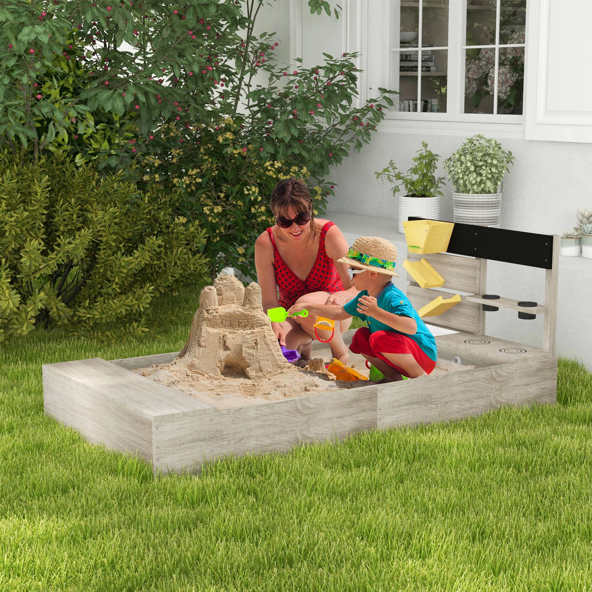 Wooden Sandbox with Liner Kitchen Design Sink for 3 7 Years Old SF-X ...