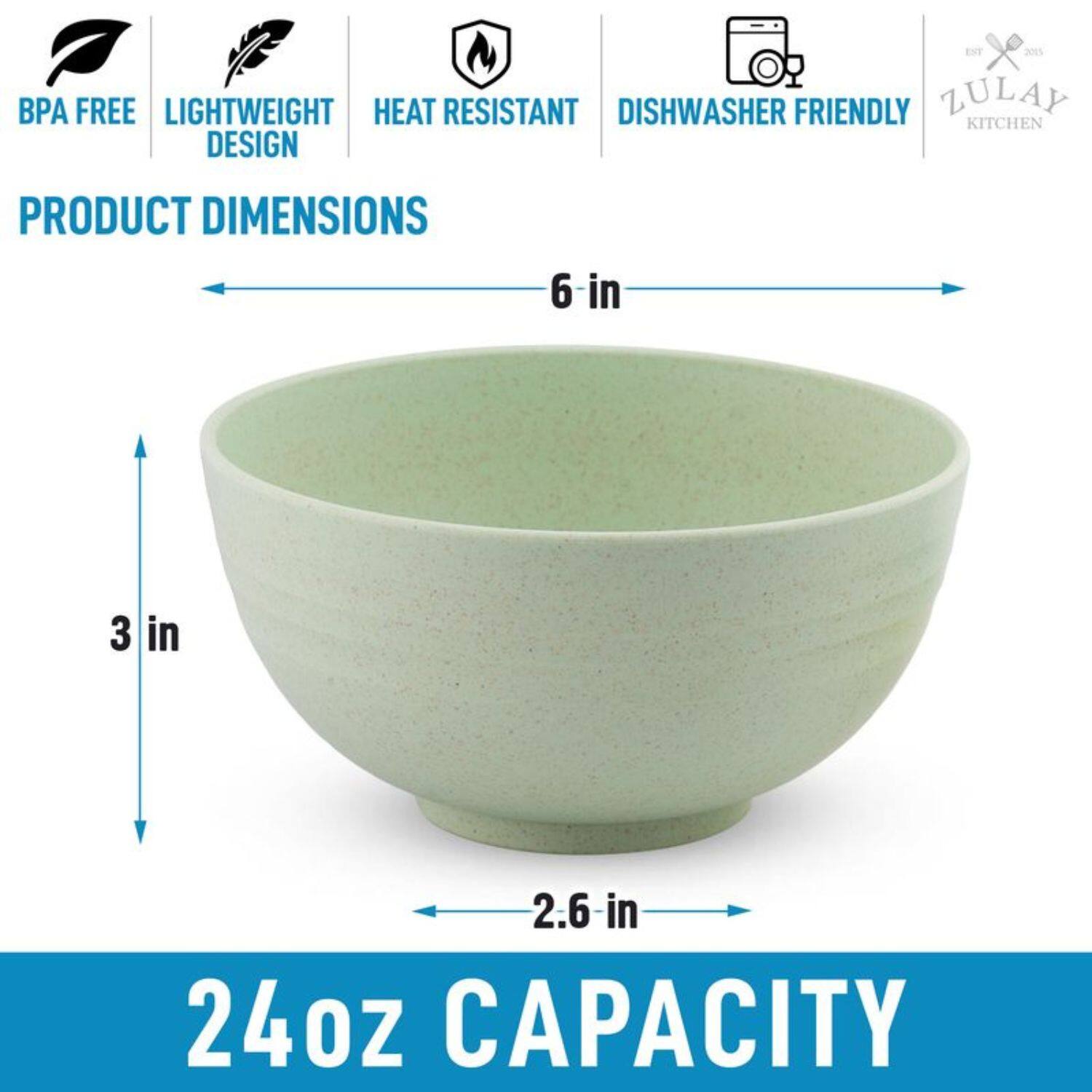 Zulay Kitchen 24oz Unbreakable Wheat Straw Plastic Cereal Bowls Set of ...